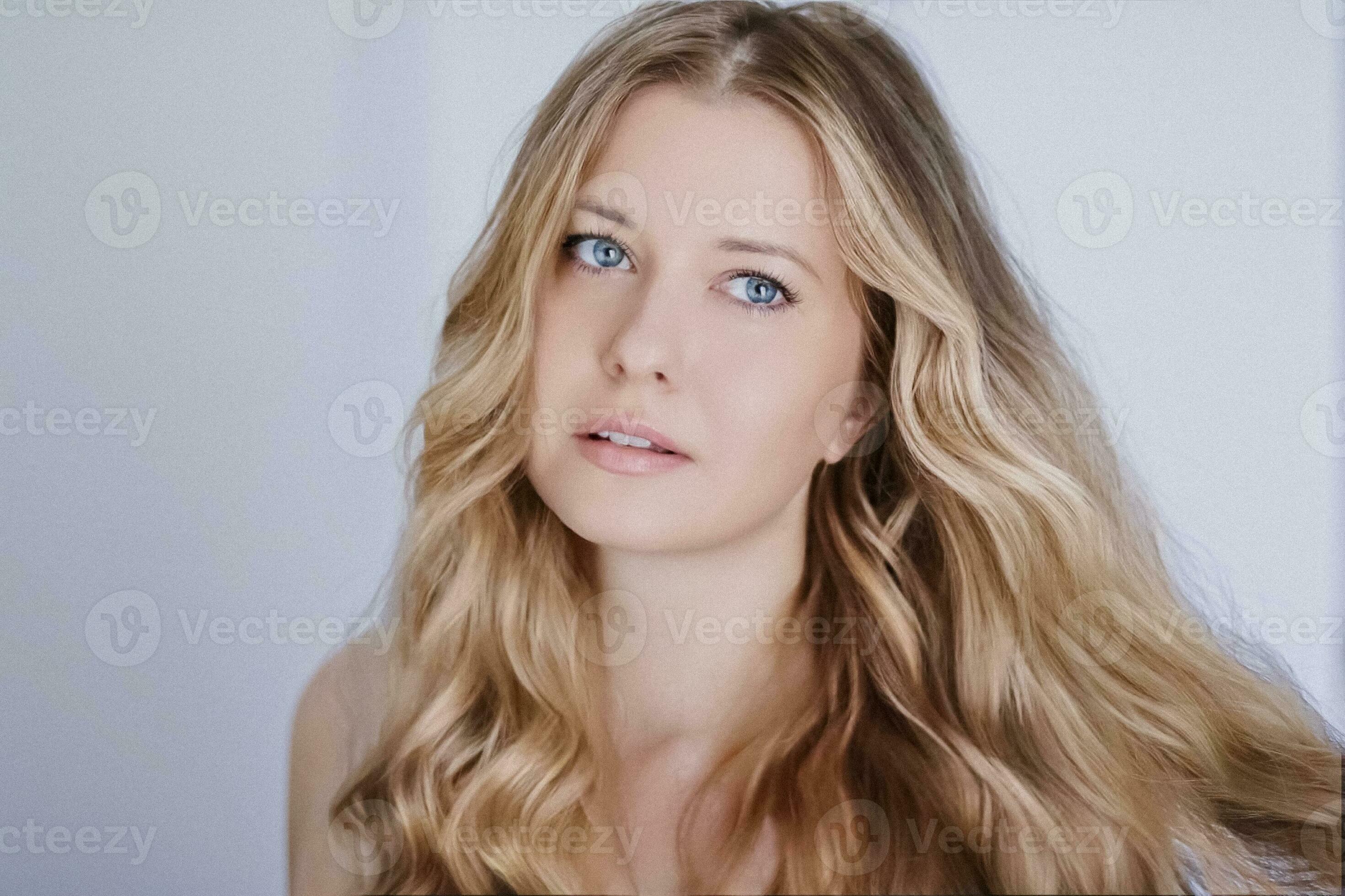 Beauty, hairstyle and natural makeup look. Beautiful woman with long ...