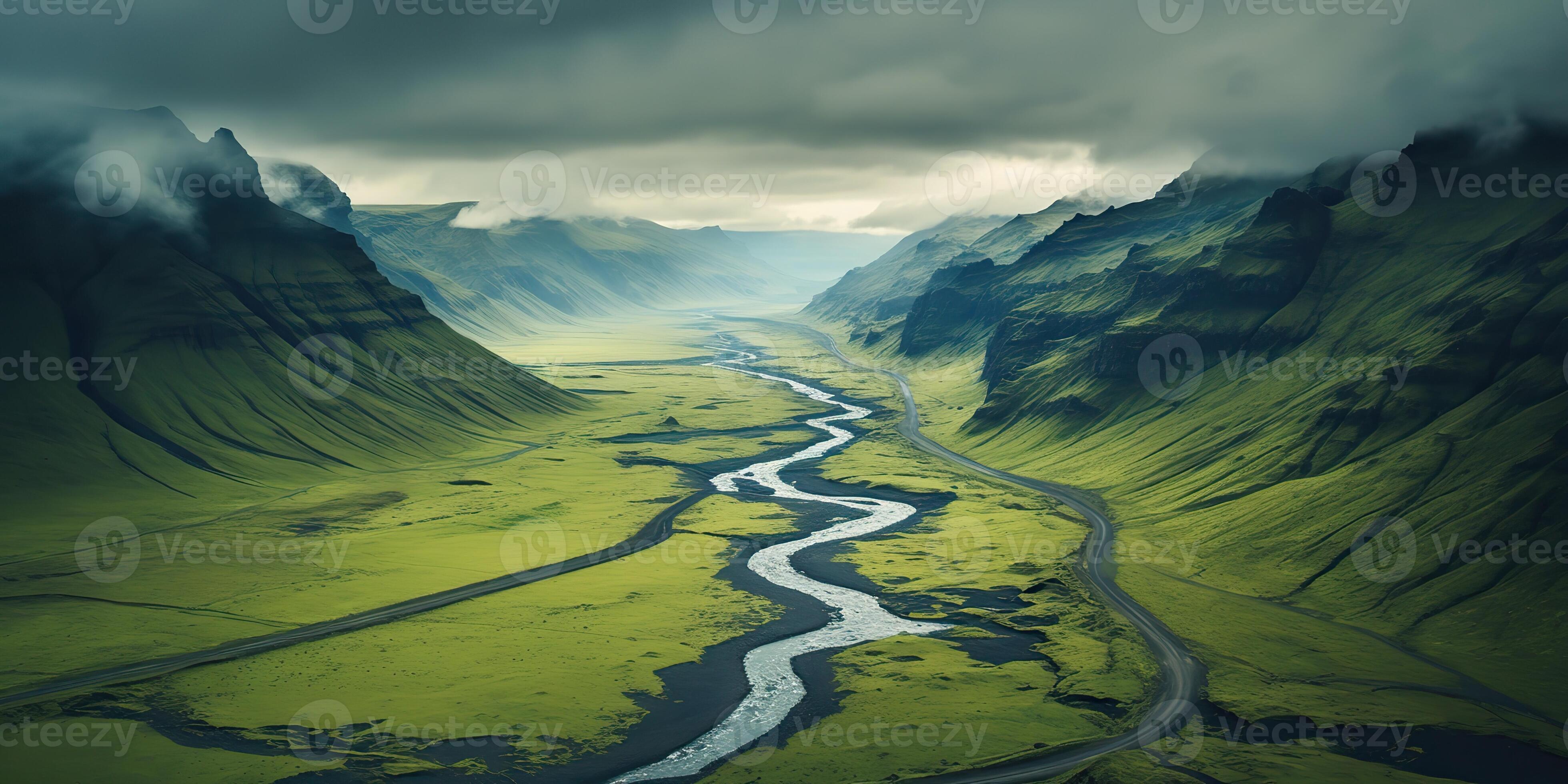 Nature outdoor landscape wild beauty mountain river field drone air ...