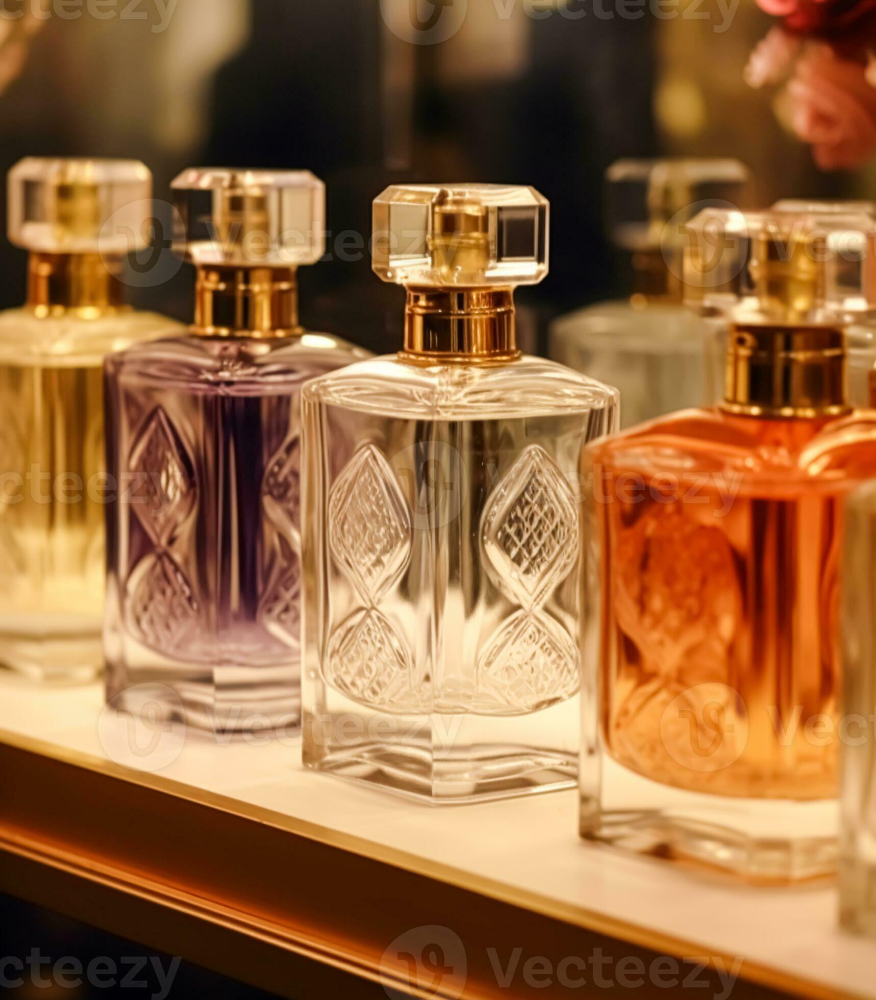 Luxury fragrance bottles at perfume scent at presentation event, bespoke perfumery and beauty ...