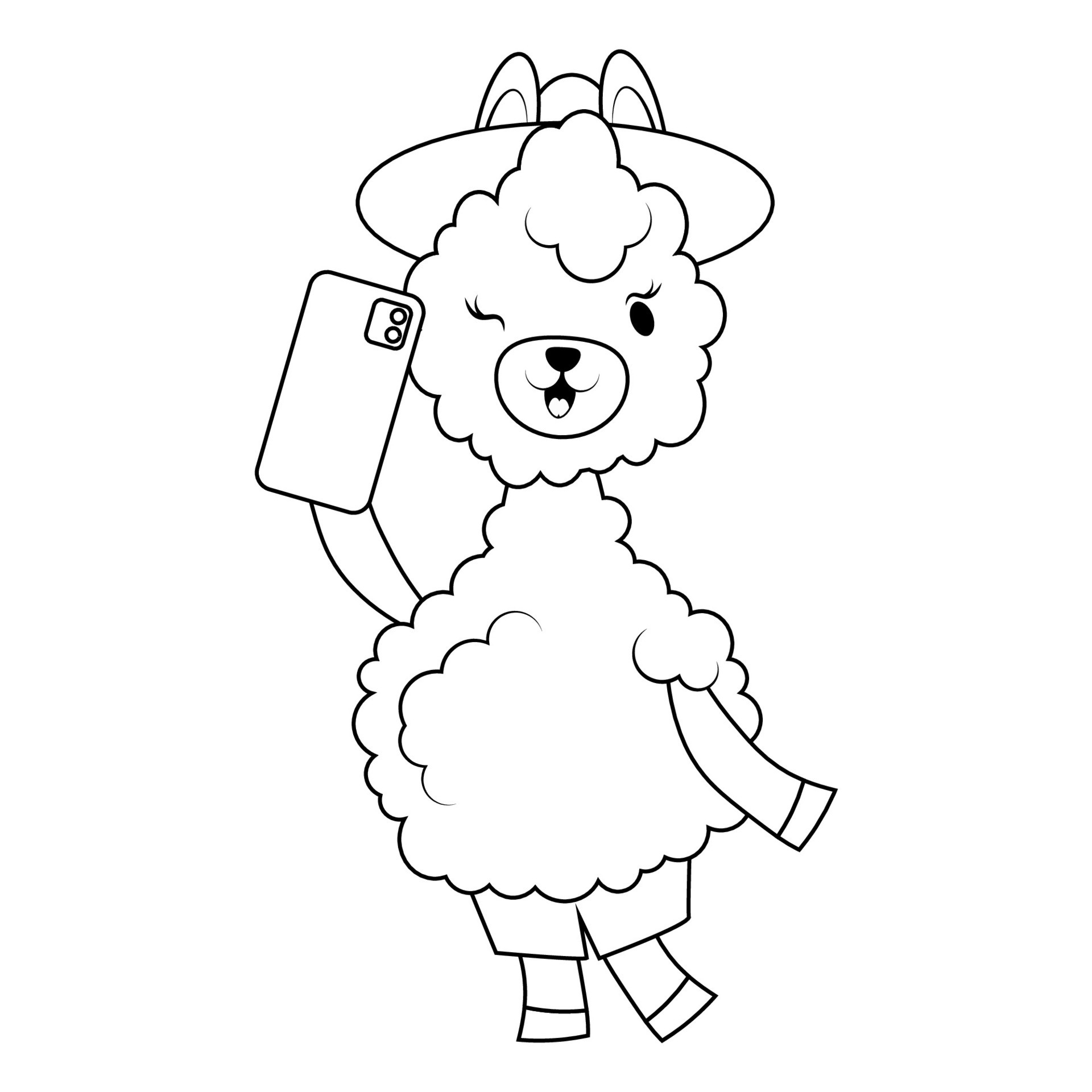 Alpaca with phone coloring page 26685335 Vector Art at Vecteezy