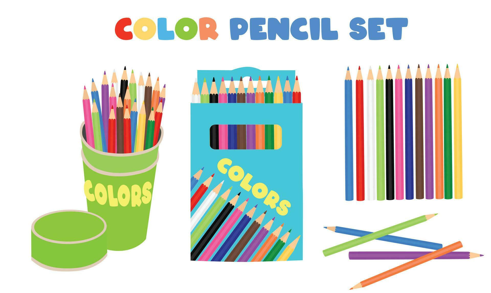 Color pencil vector set. Back to school concept. School supplies vector ...