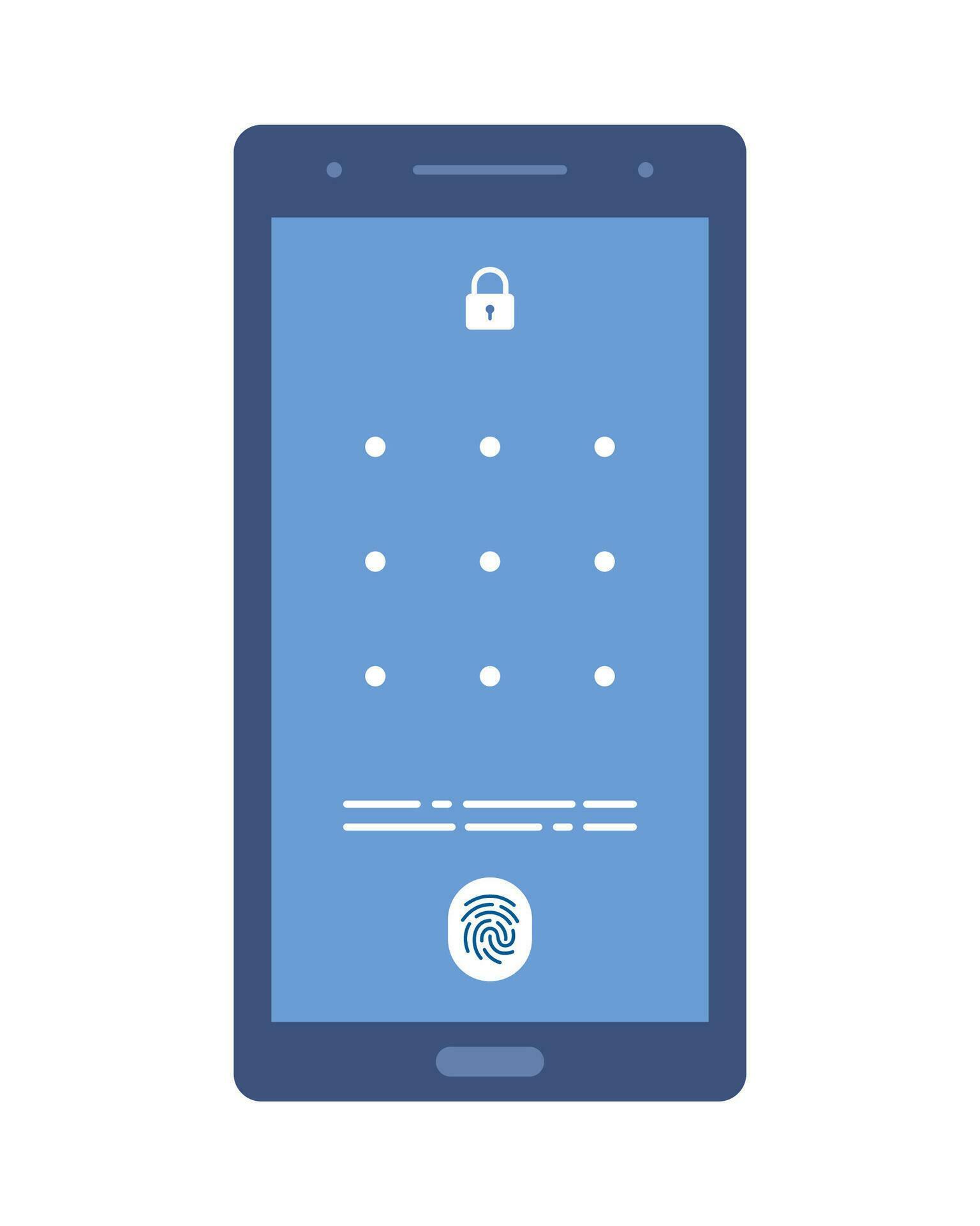 Smartphone with passcode lock screen interface, use biometric or enter pattern page. Vector ...