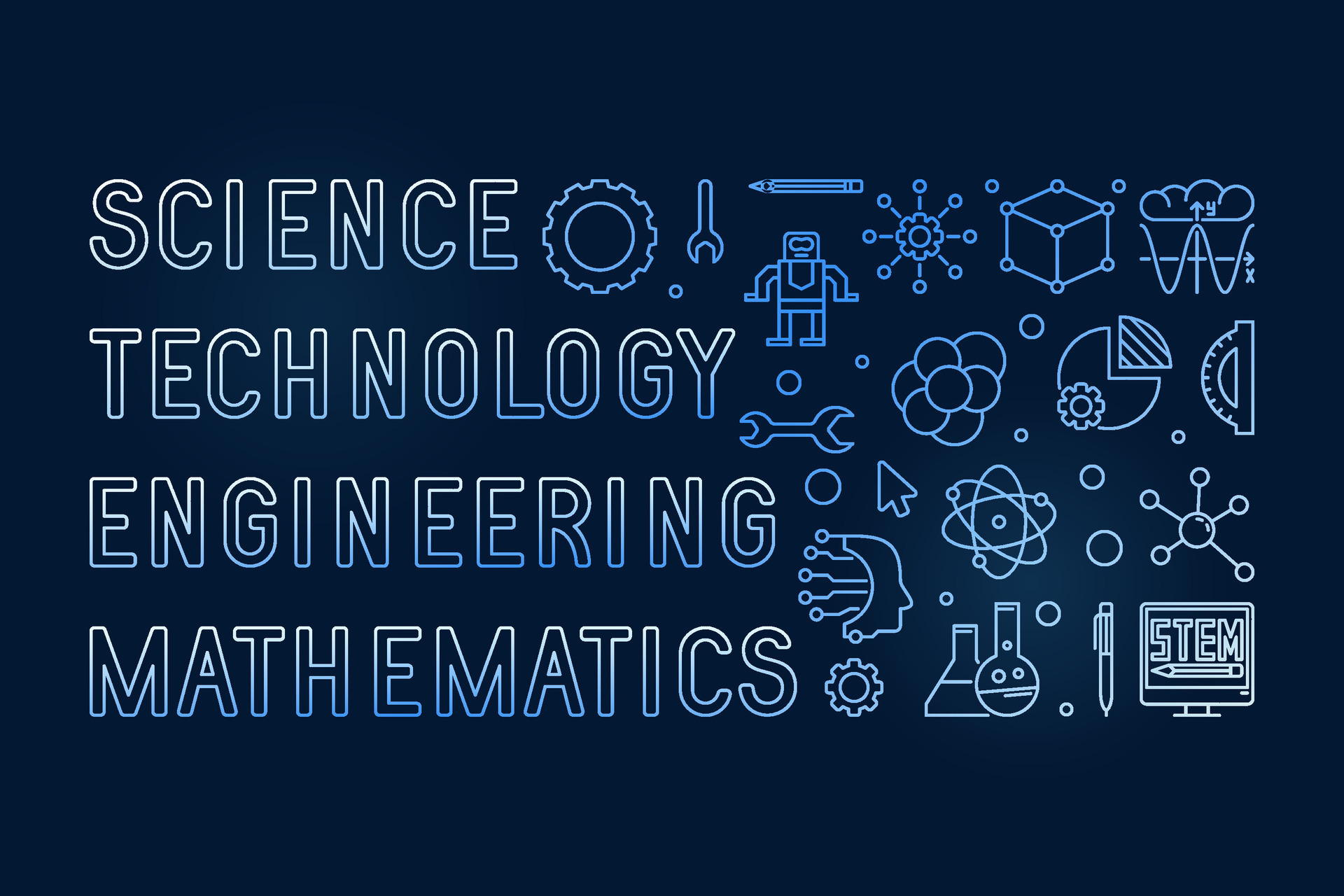 Science, Technology, Engineering, Mathematics - STEM concept thin line ... Science, Technology, Engineering, Mathematics - STEM concept thin line ...