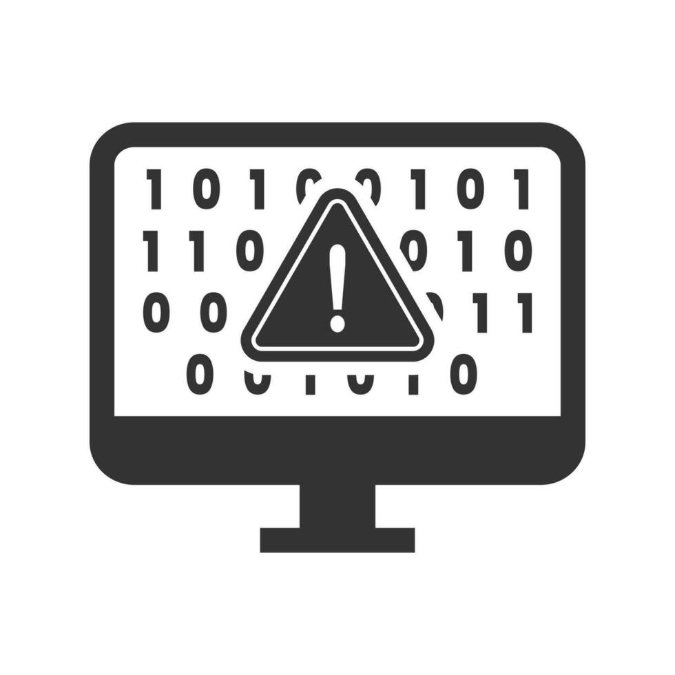 Vector illustration of hacked computer icon in dark color and white ...