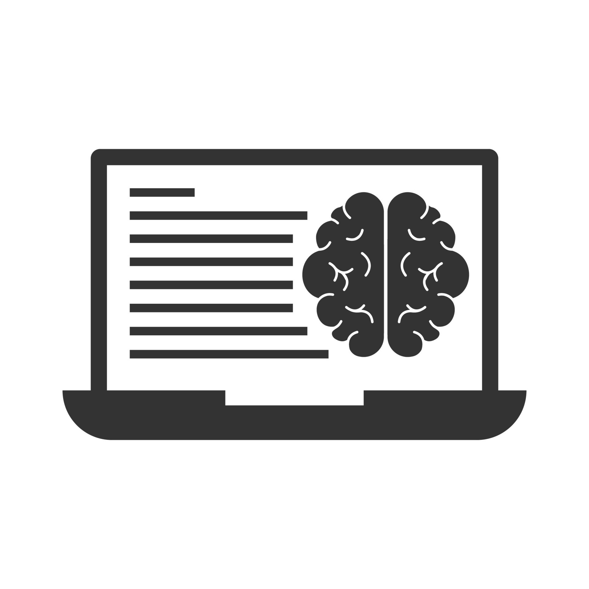 Vector illustration of computer brain icon in dark color and white ...