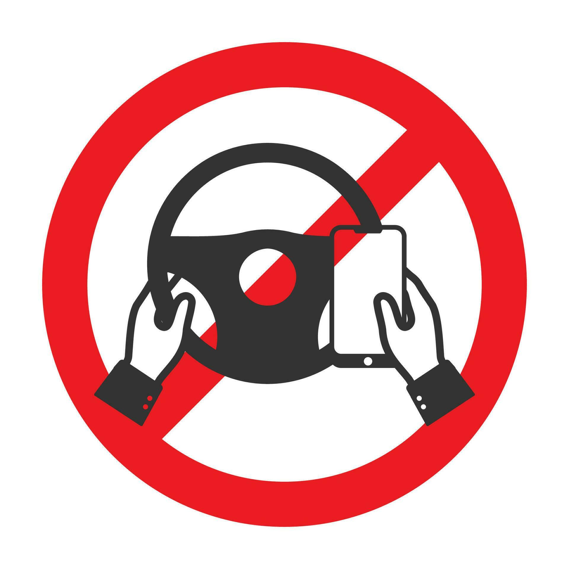 Vector illustration of forbidden to use a smartphone while driving icon ...
