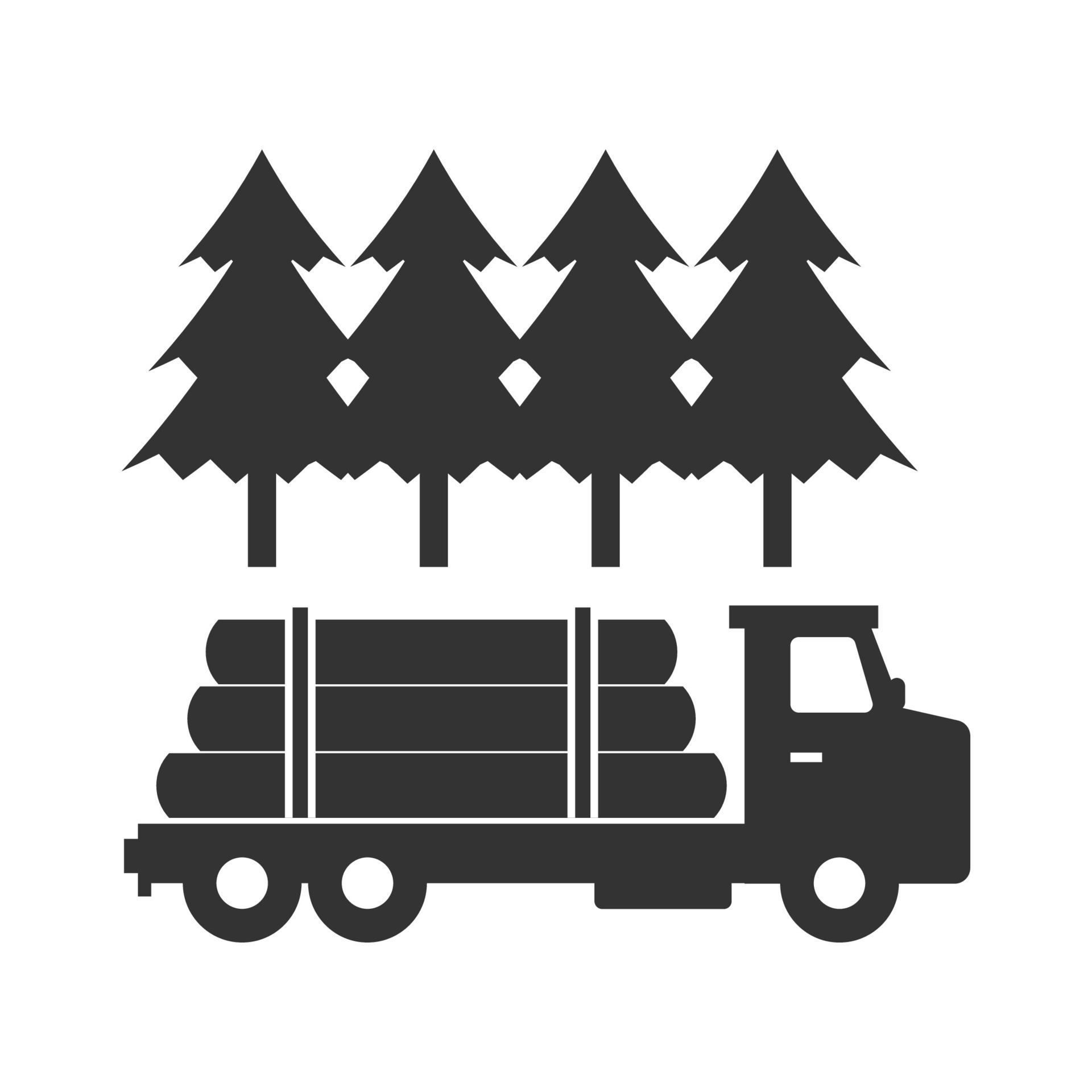 Vector illustration of logging trucks icon in dark color and white ...
