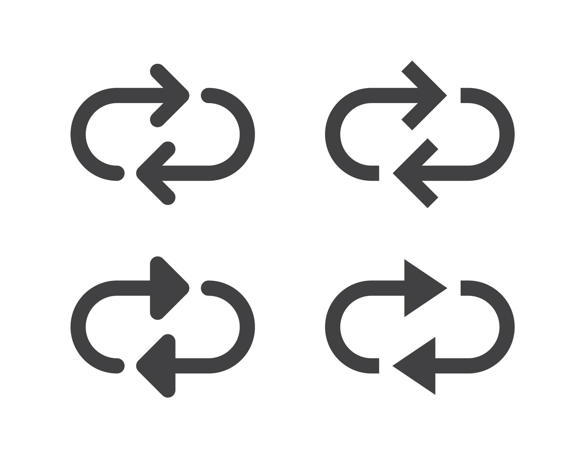 Repeat symbol icon, simple return outline or refresh icons set isolated flat design vector ...