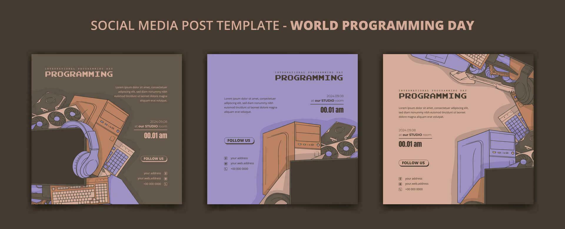 Set of social media post template for international programming day ...