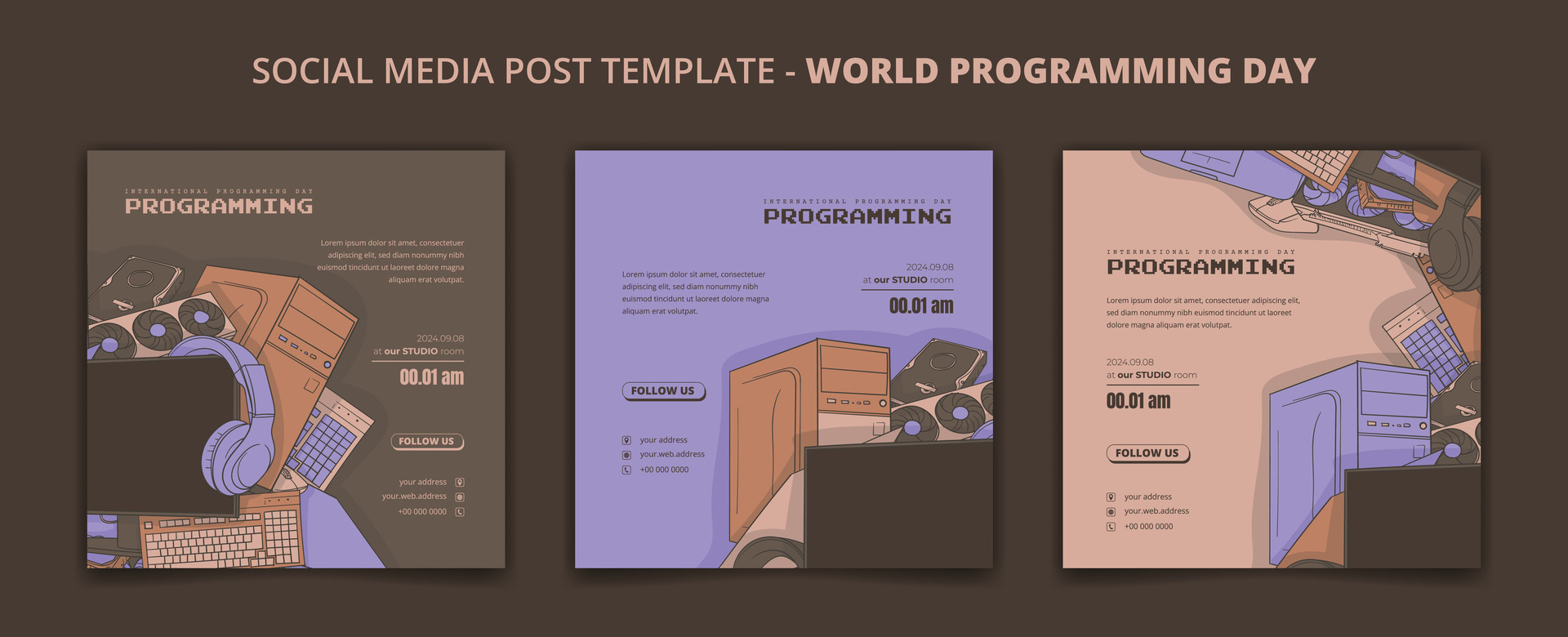 Set of social media post template for international programming day ...