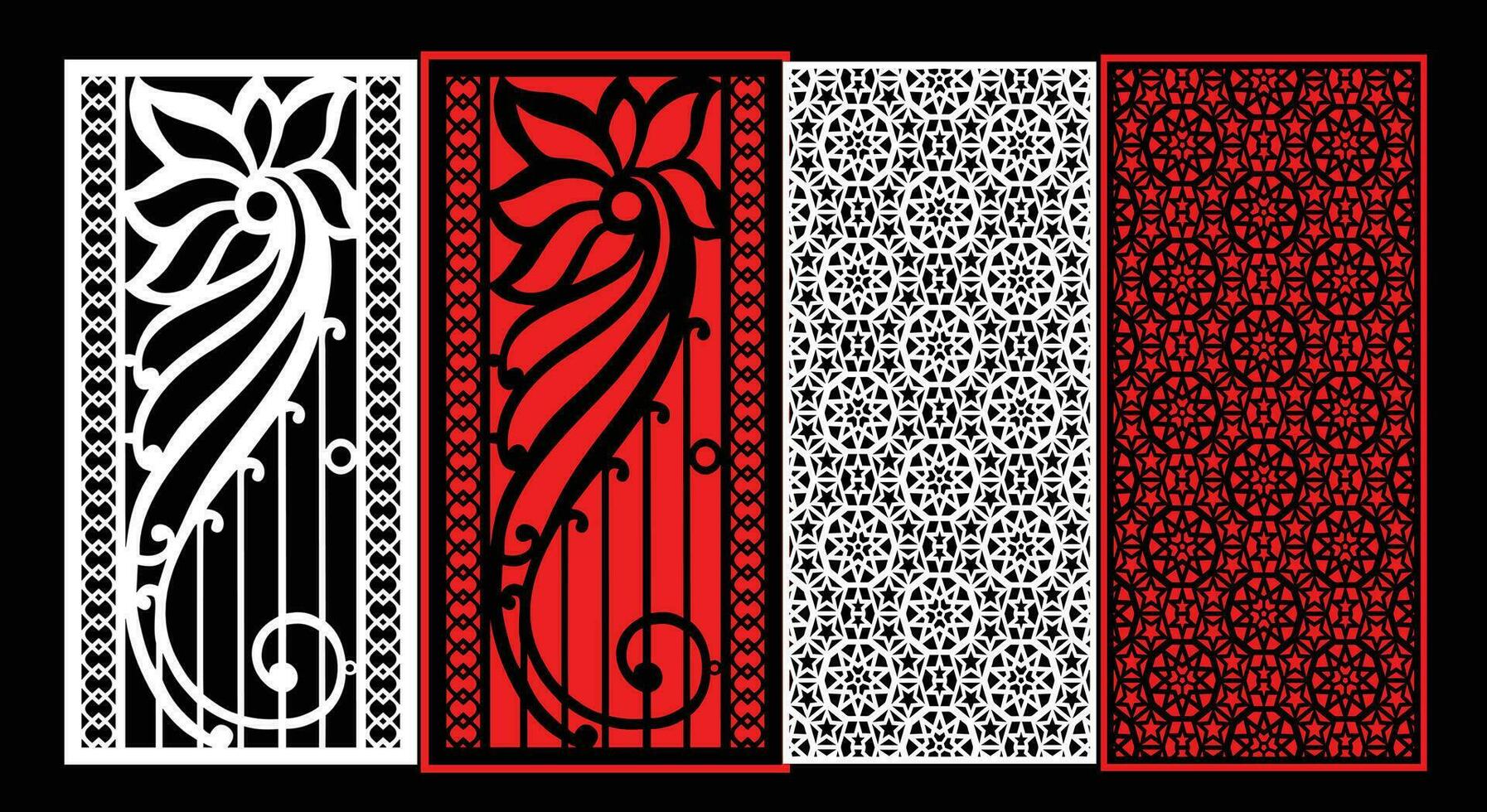 Decorative wall panels set Jali design CNC pattern, laser cutting pattern, router CNCcutting ...