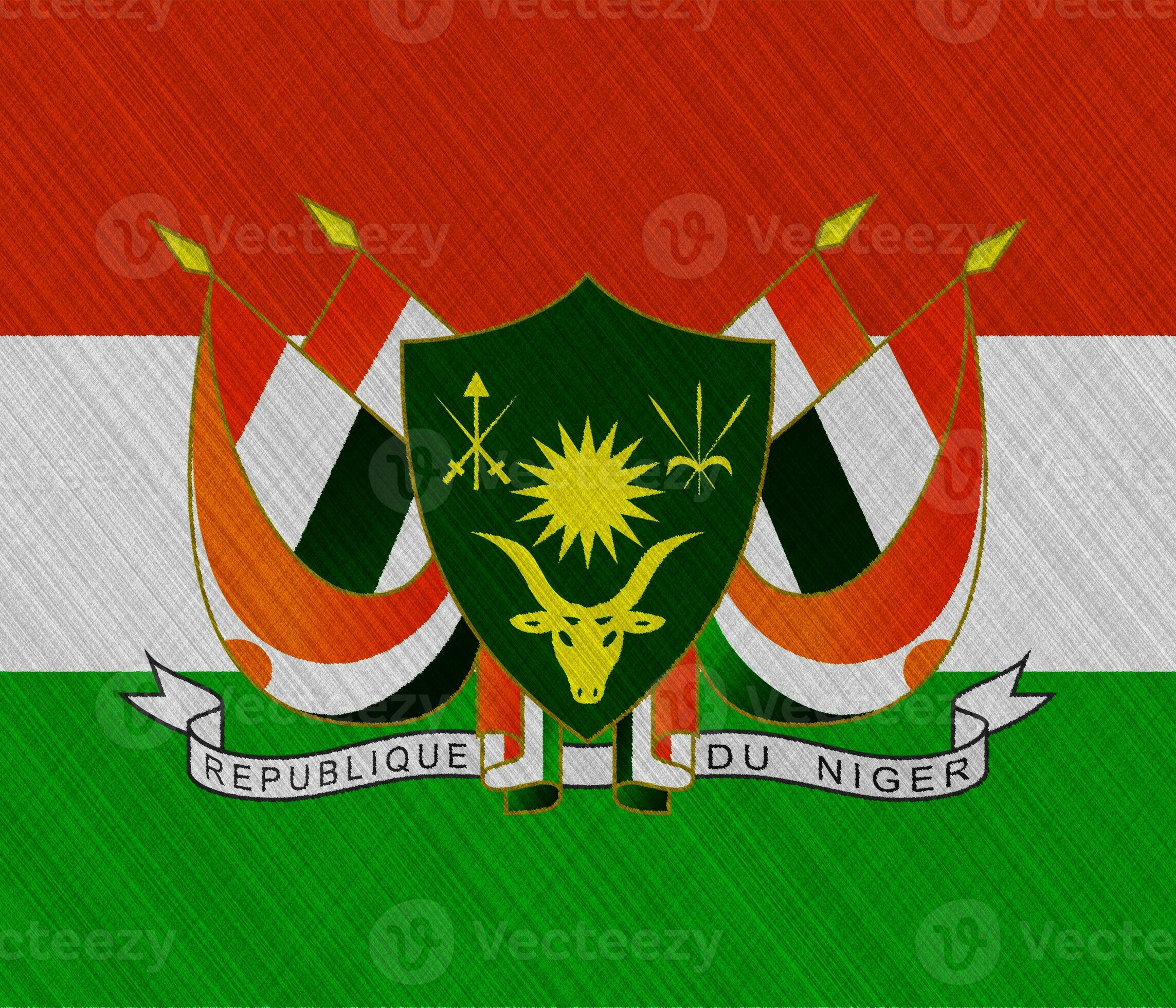 Flag and coat of arms of Republic of Niger on a textured background. Concept collage. 26714754 ...