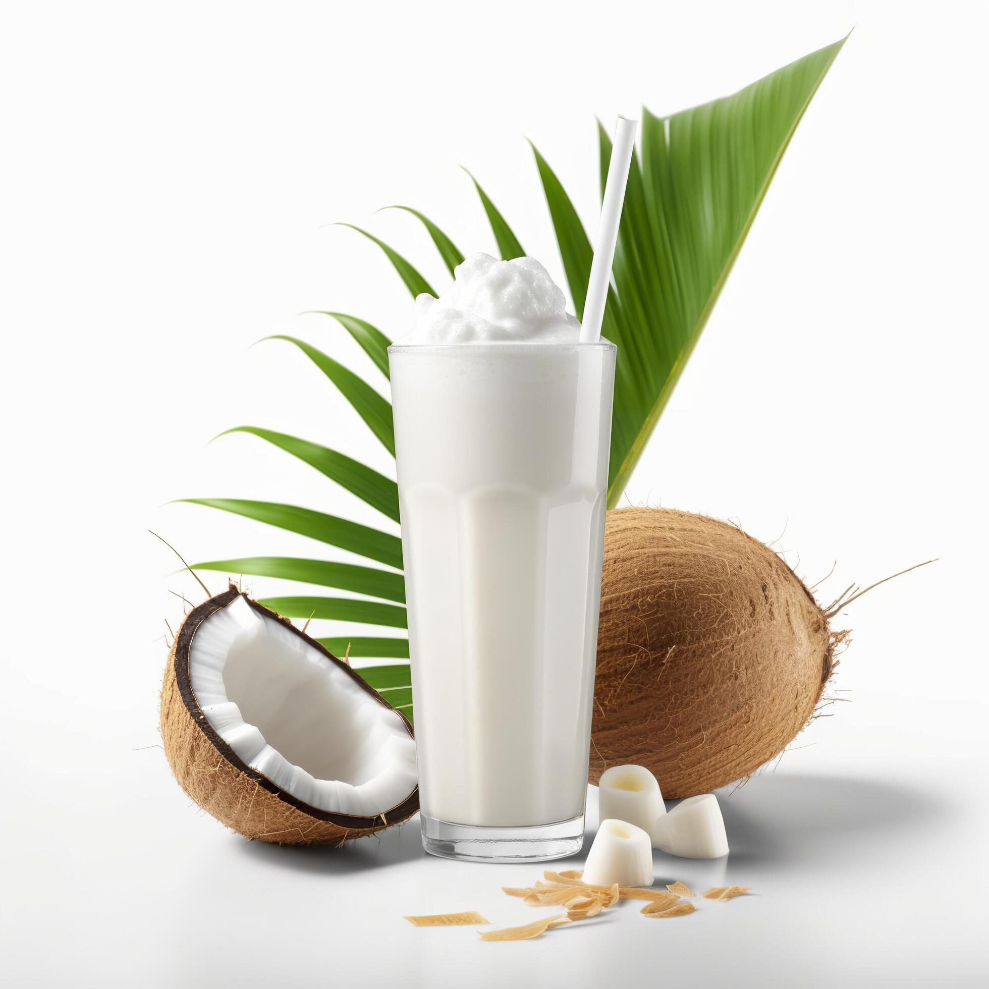 Coconut milk shake glass with fresh sliced coconut. Generative AI 26718549 Stock Photo at Vecteezy