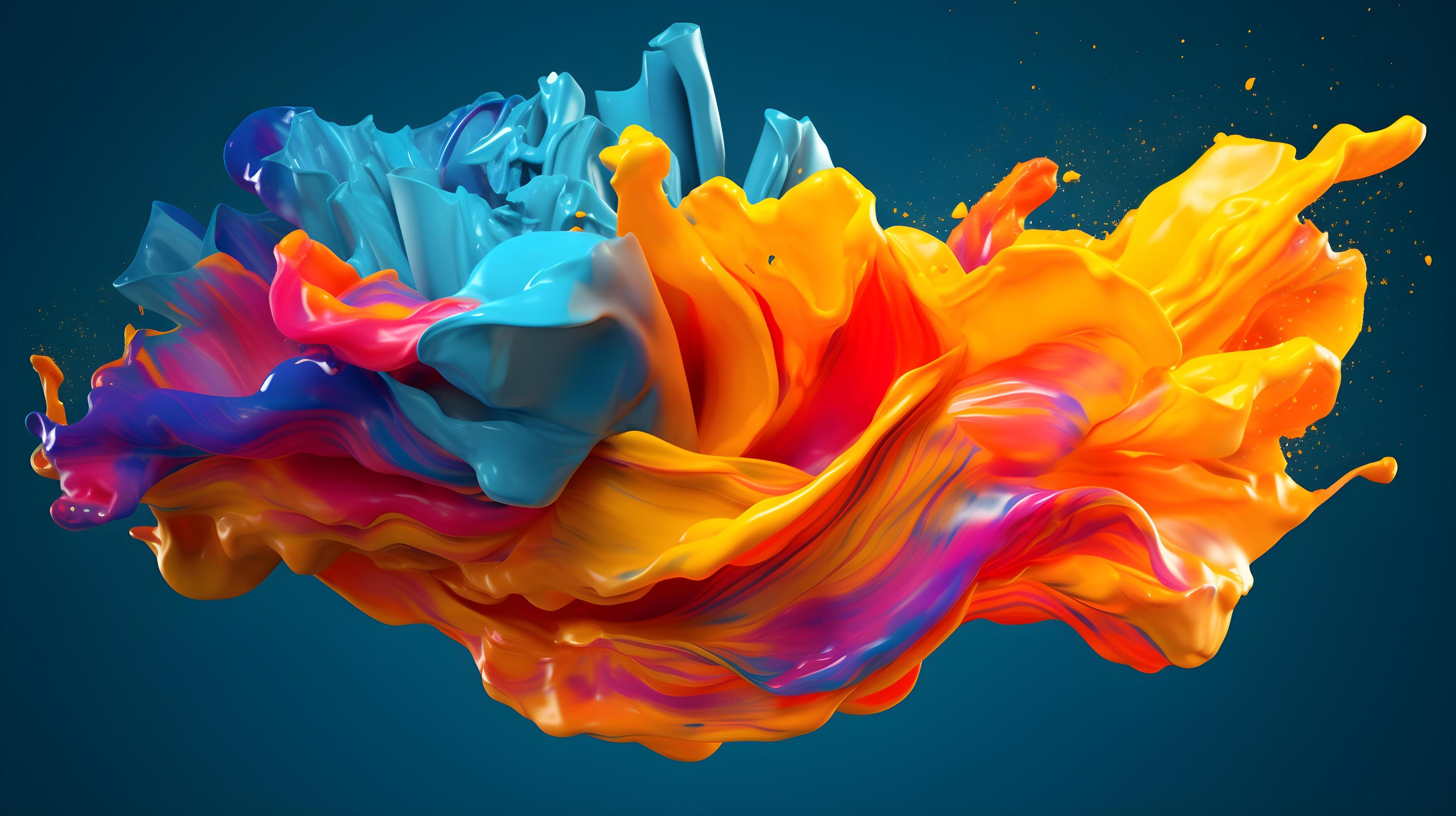 Colorful vibrant liquid paint splash. Abstract background with colorful fluid rainbow wave ...