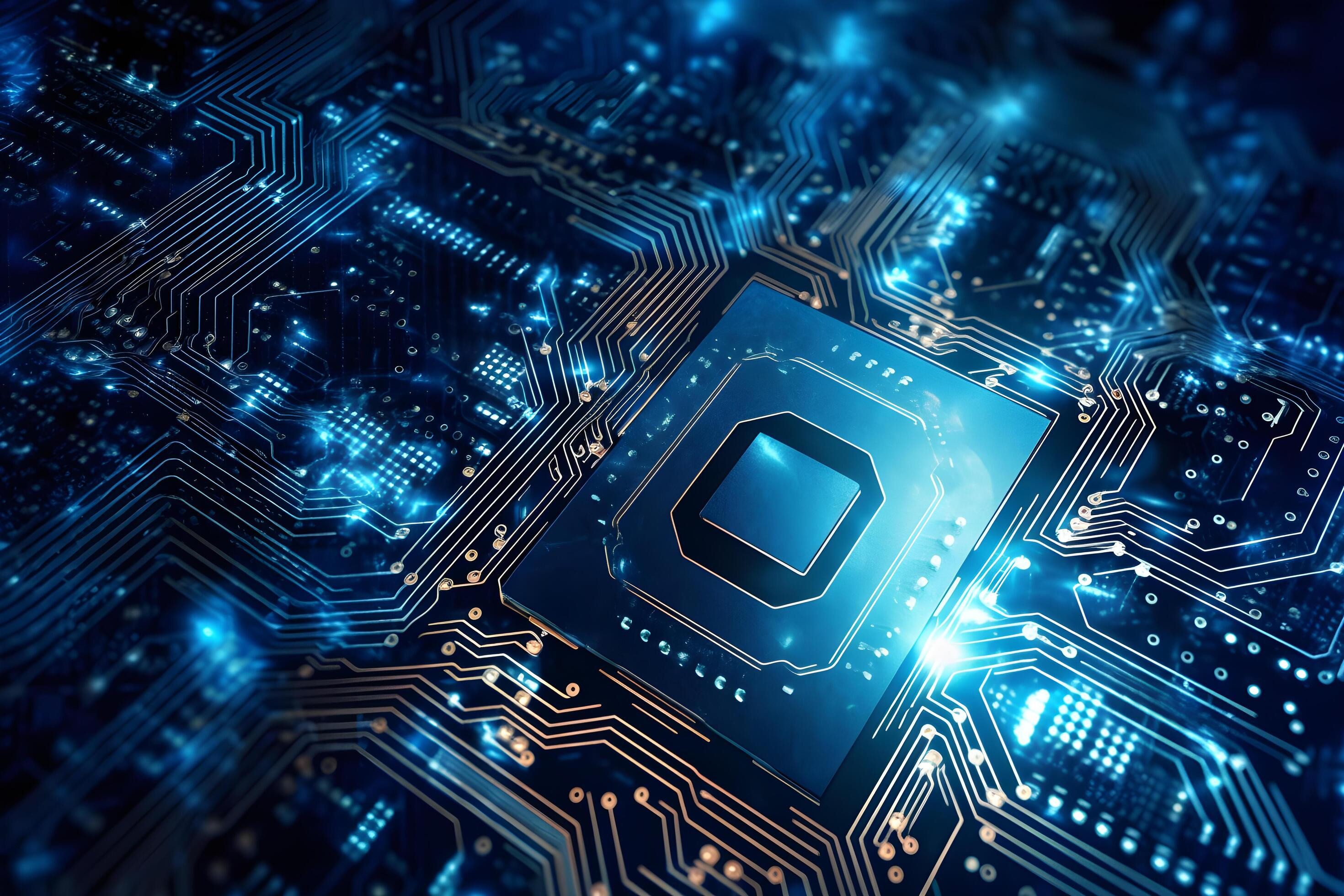 Central computer processors CPU technology background. Close up of a microchip circuit interior ...