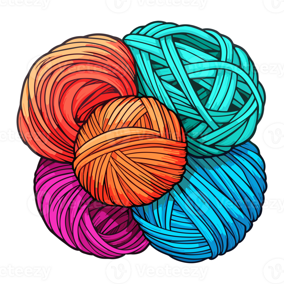 Yarn ball. Skein of yarn for knitting illustration, balls of Knitting wool sticker. 26721062 PNG