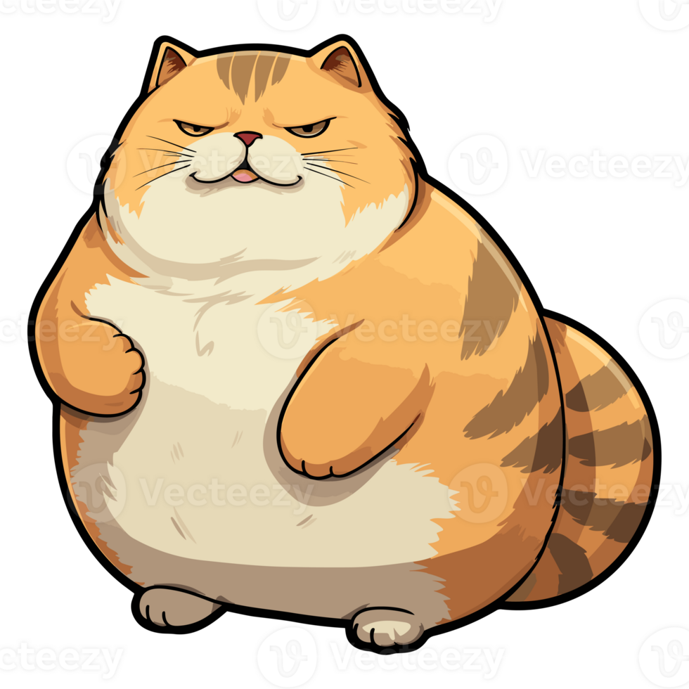 Cute fat cat sticker design, Funny crazy cartoon illustration 26721589 PNG