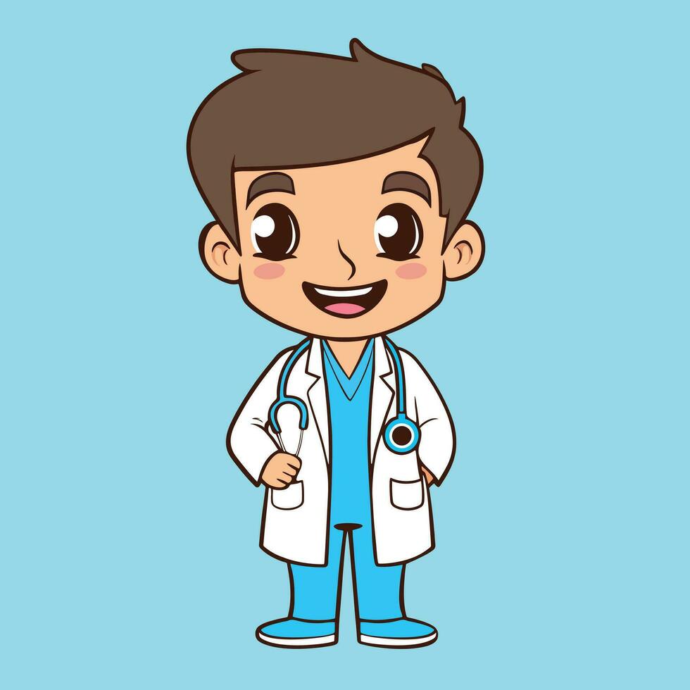Cute male doctor illustration, hand drawn cartoon art. High quality vector for medical themed ...