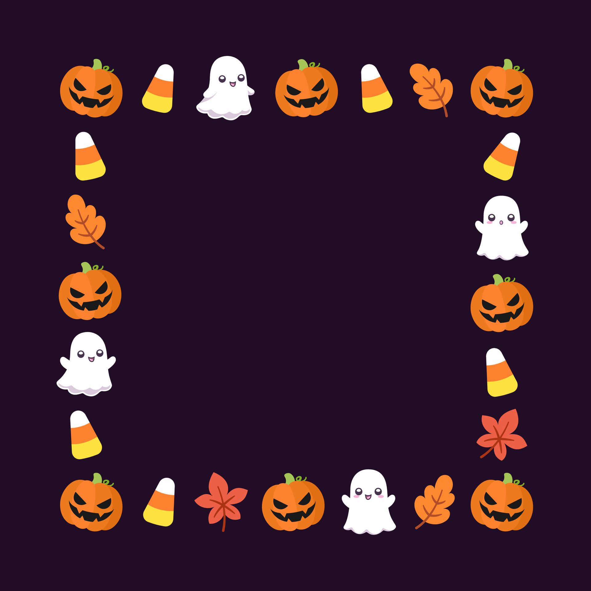 Cute Halloween card doodles. Square Halloween frame border design with ...