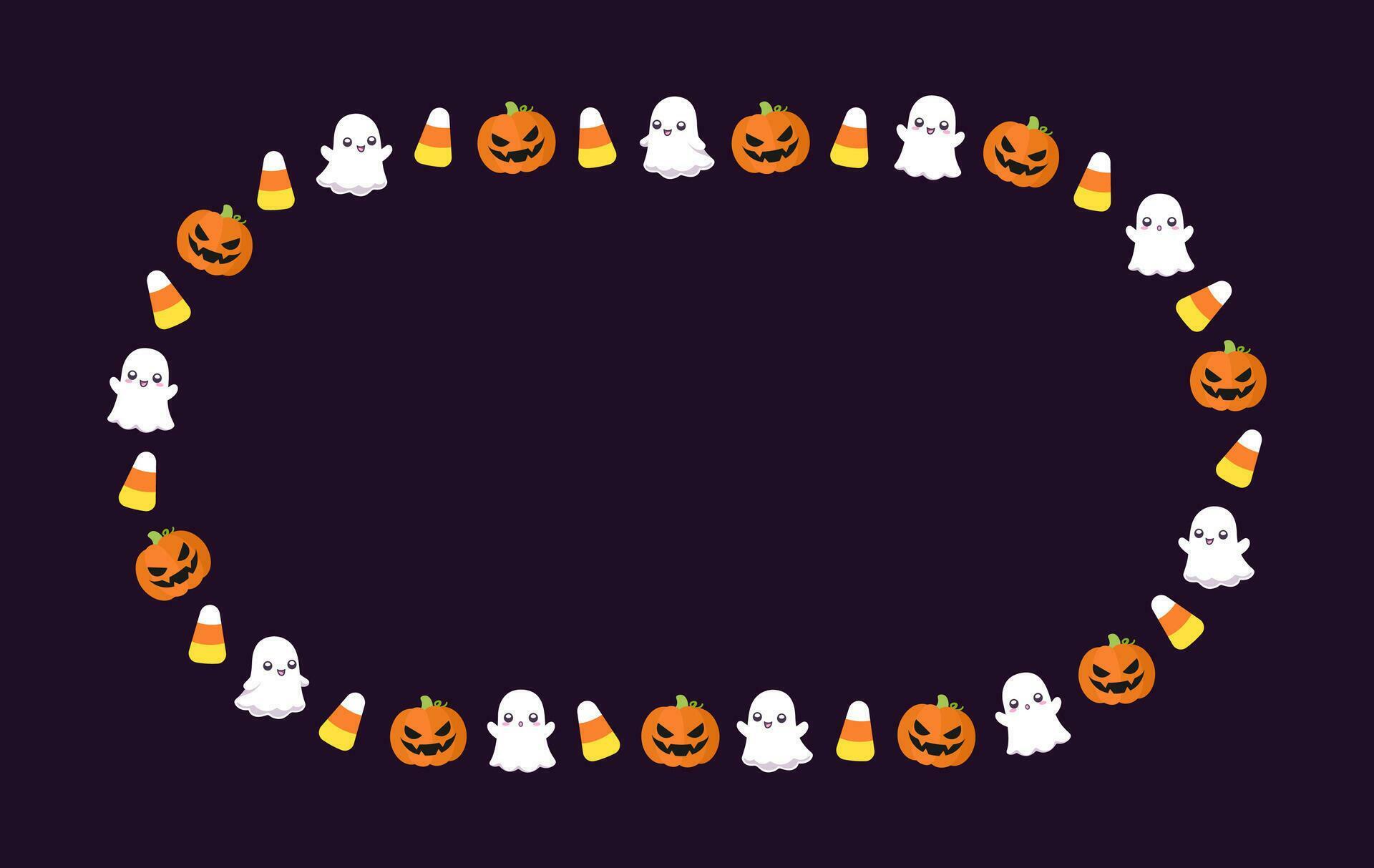 Cute Halloween frame template. Oval Halloween border design with ...