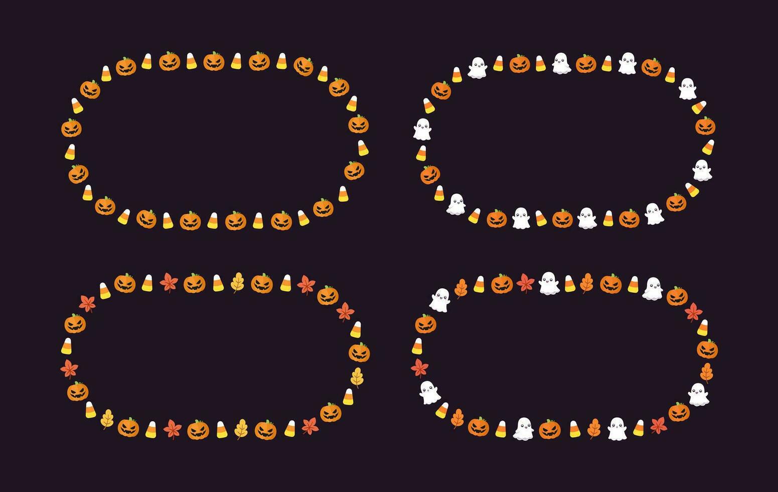 Cute Halloween frame template set. Oval Halloween border design with ...