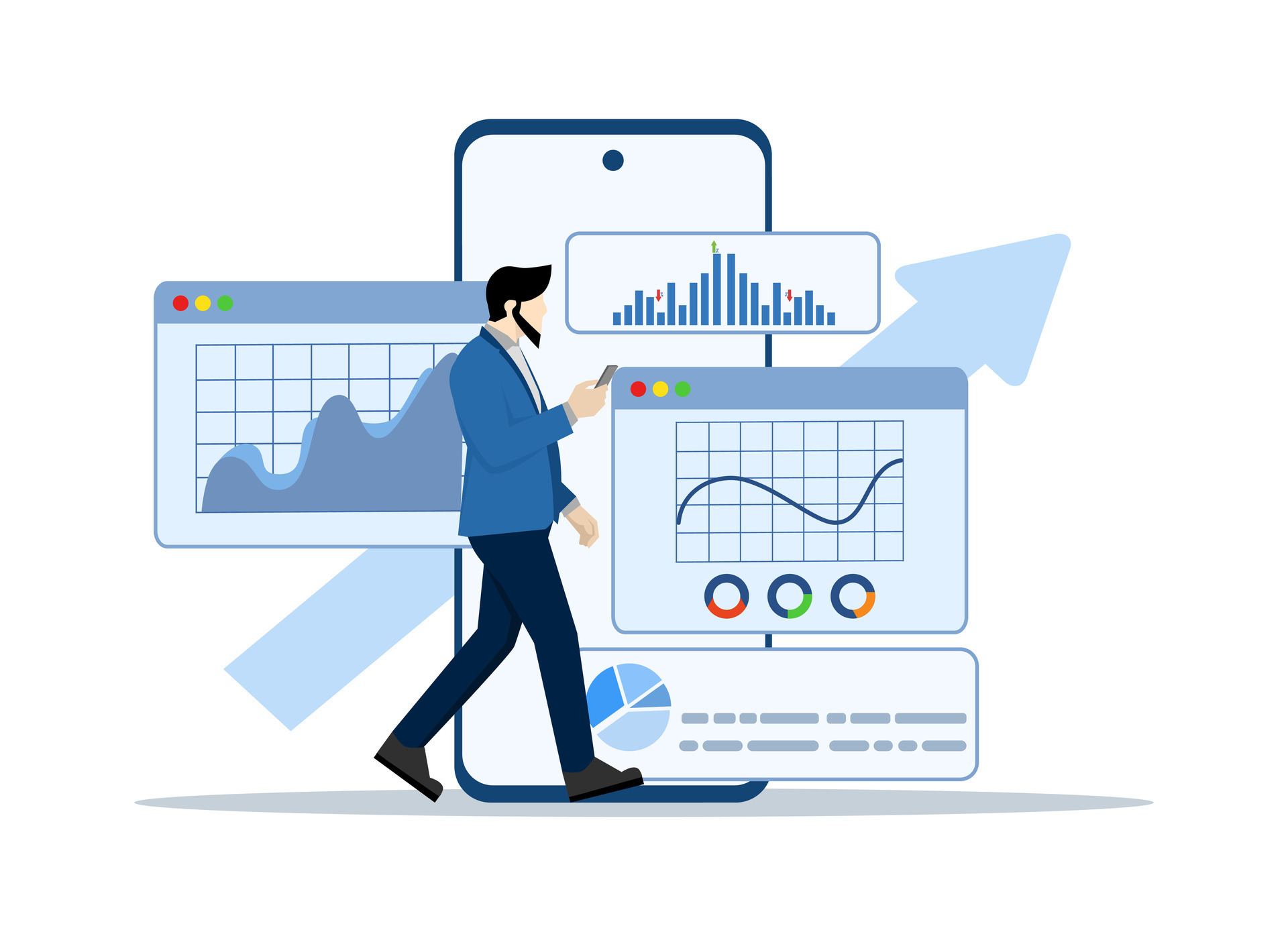 Trading platform concept with characters using smartphone app. Online ... Trading platform concept with characters using smartphone app. Online ...