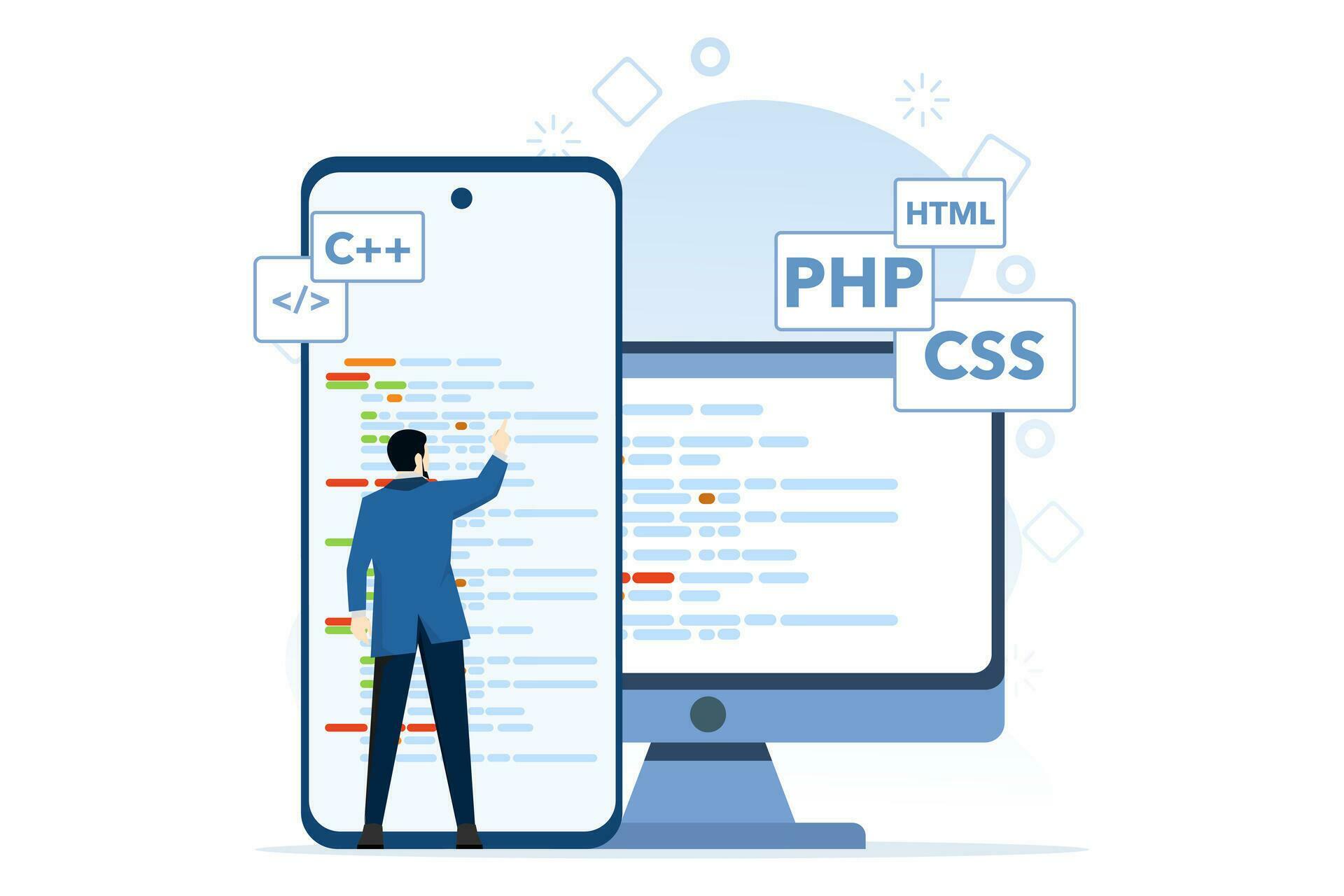 App Development Concept, people in various web and app design and ...