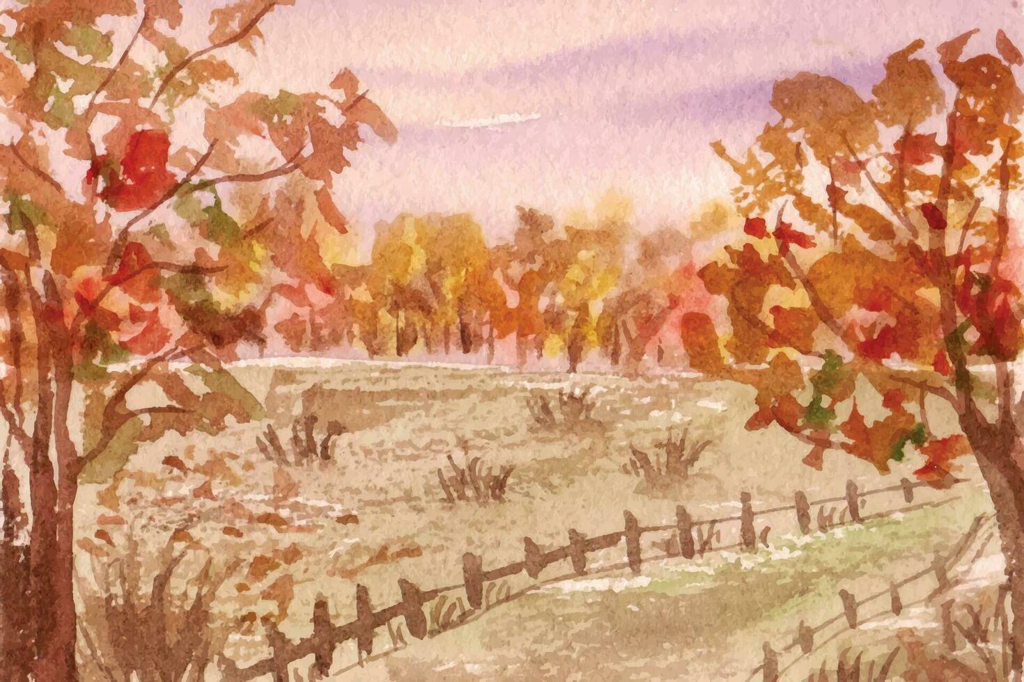 Artistic Autumn Landscape Watercolor Painting Background 26728399 ...