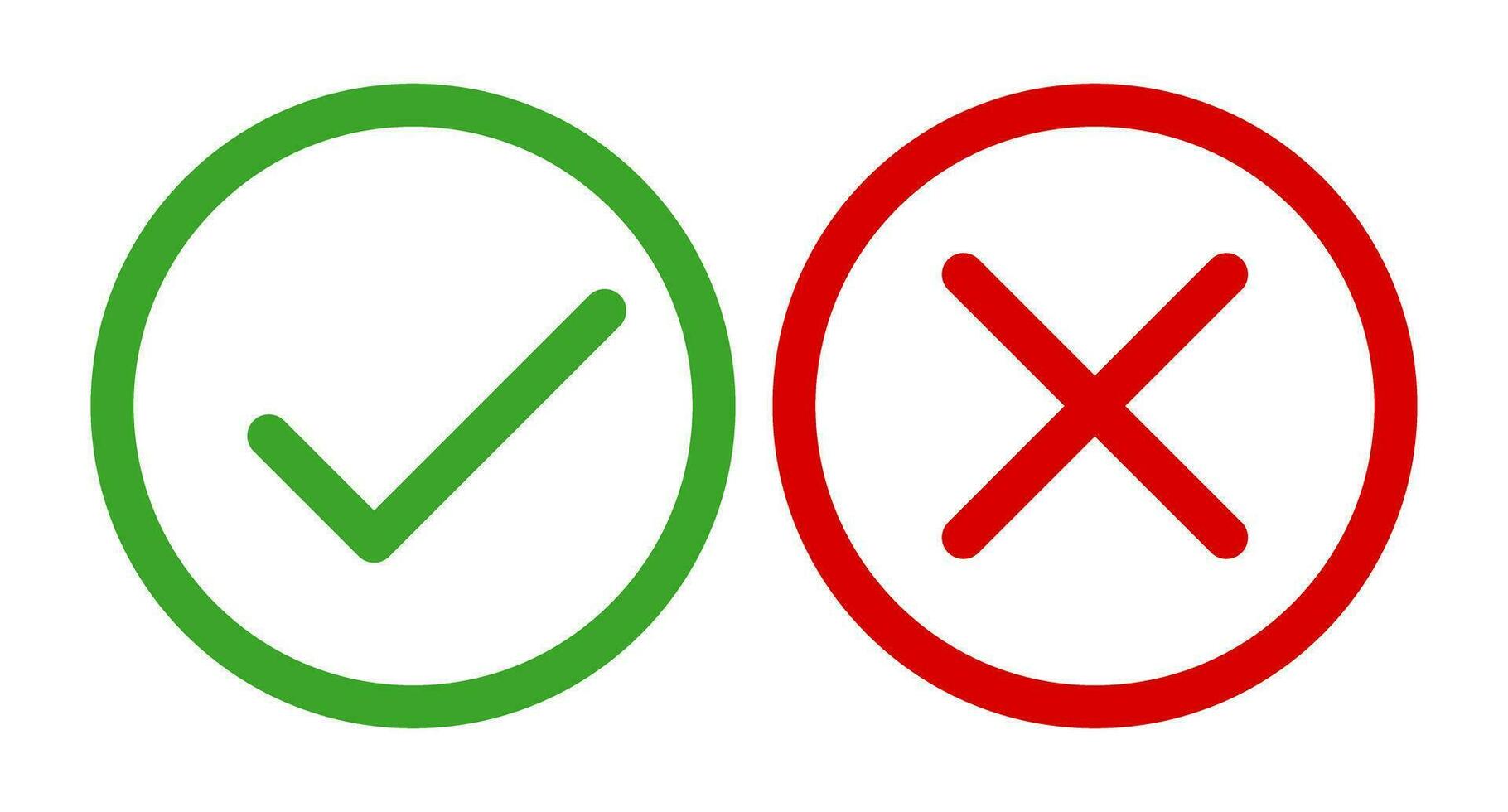 Round button set with check and cross marks. Correct and incorrect ...