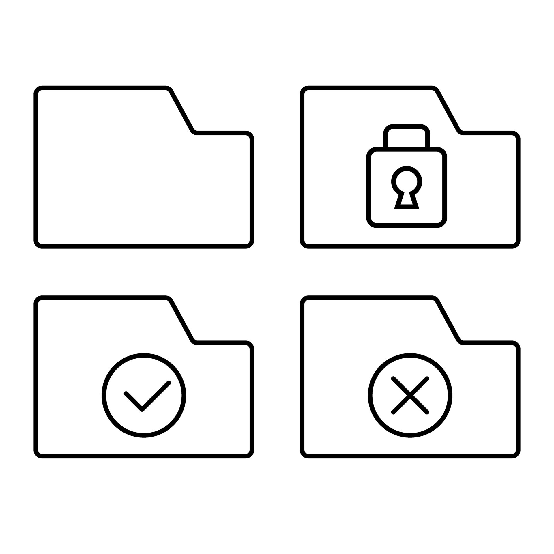 Encrypted folder, folder with check mark, folder with cross mark and ... Encrypted folder, folder with check mark, folder with cross mark and ...