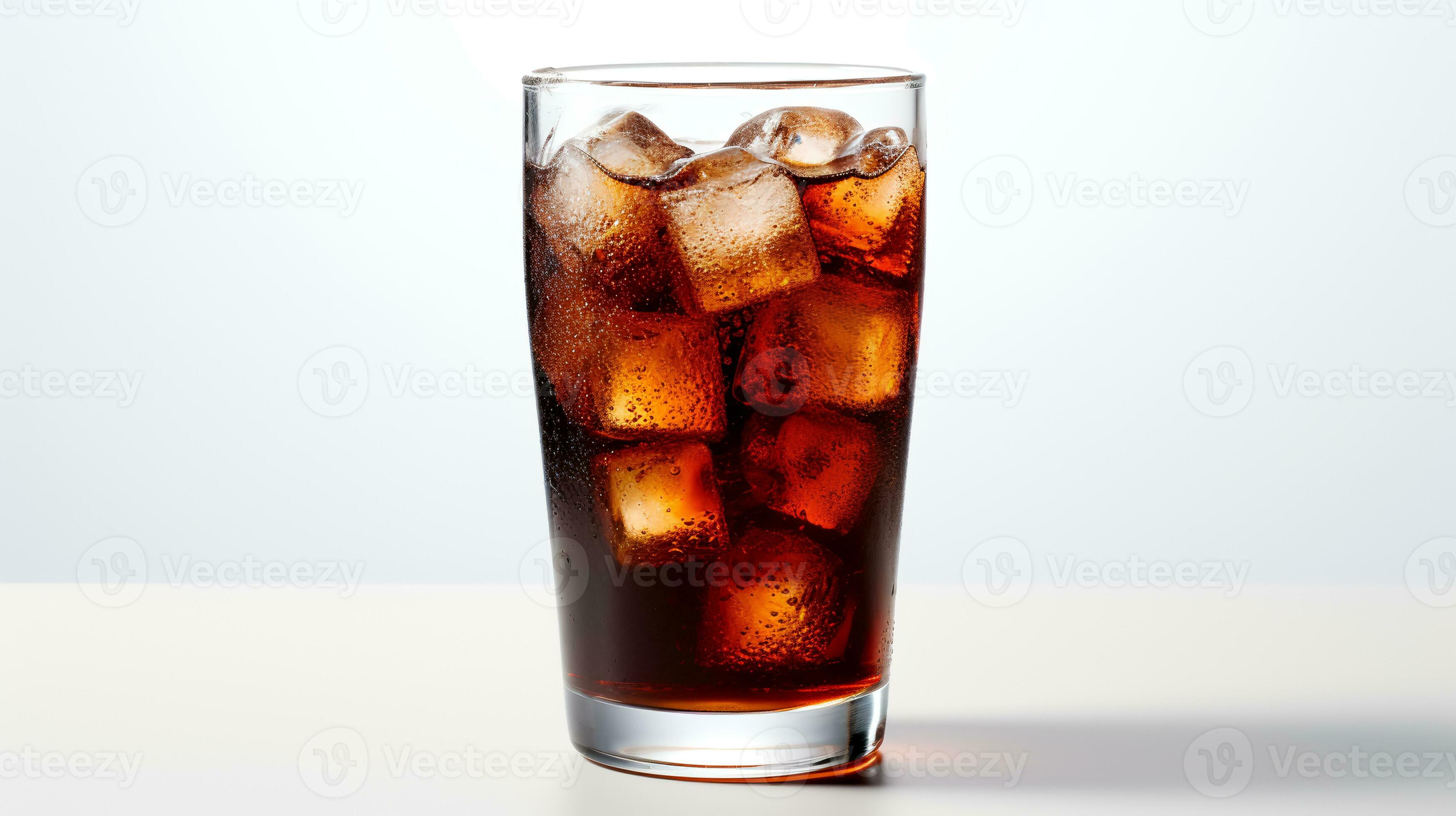 Coca-cola coca-cola with ice cubes in a glass isolated on white background. Genrative AI ...