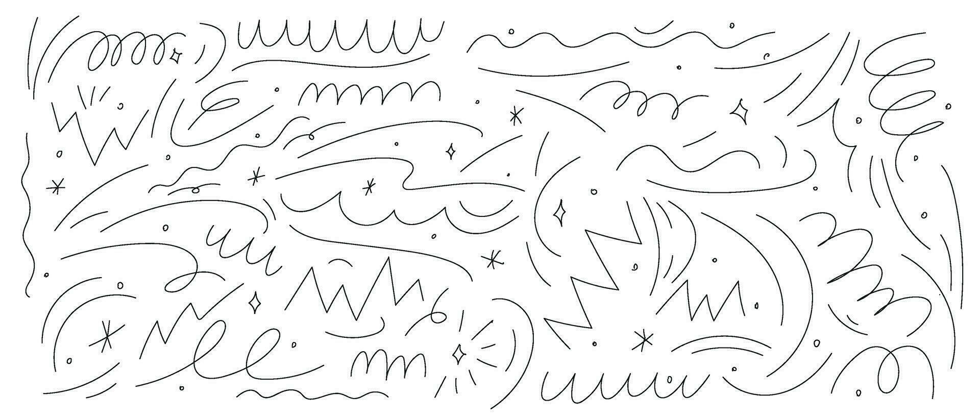 Squiggly lines in pencil, doodles, scribbles, brush squiggles, chalk patterns. Crayon curlicues ...