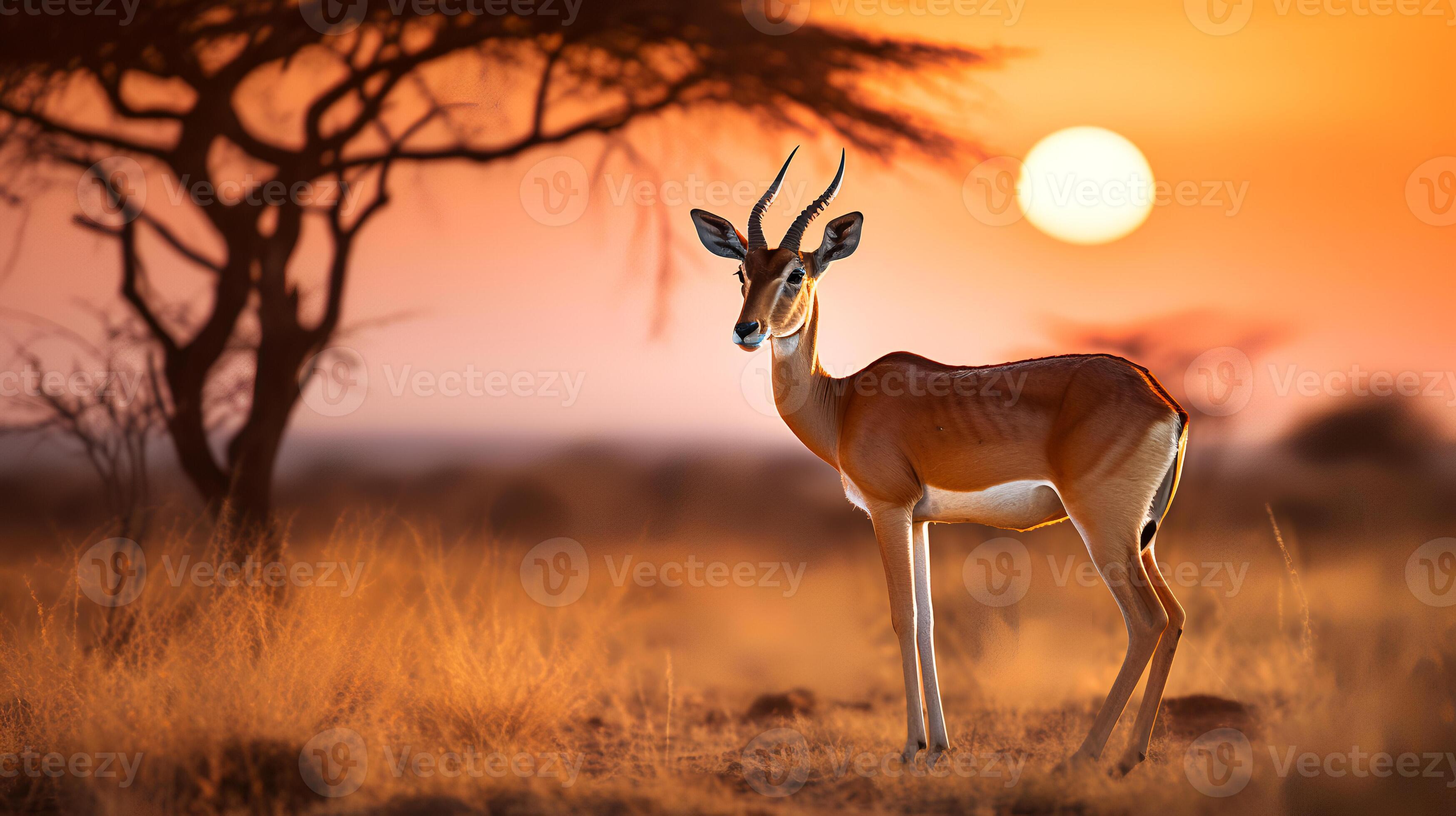 Photo of Thomsons Gazelle on savanna at sunset. 26739435 Stock Photo at ...