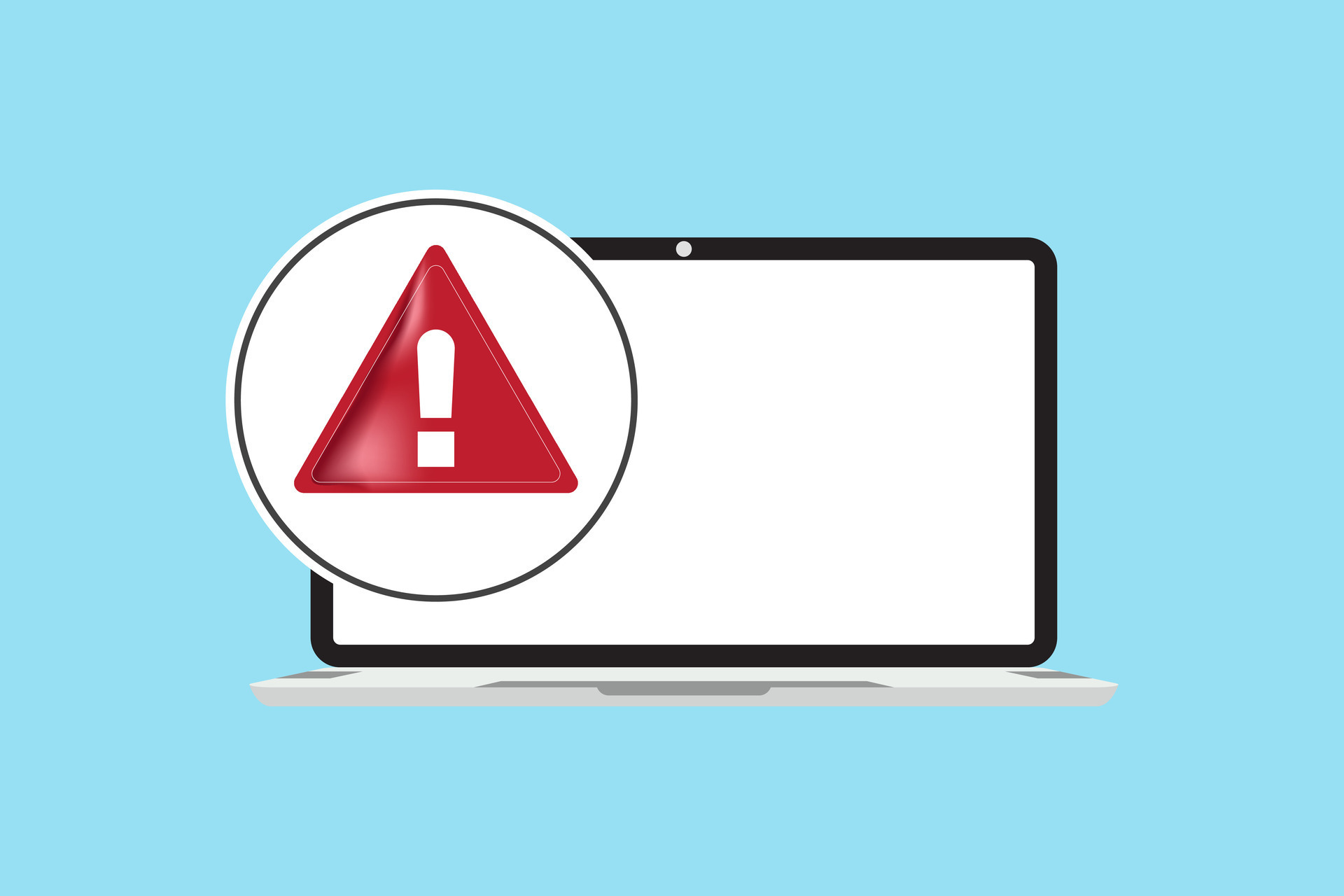 Laptop with red error messages or alarm Danger of damage to the device ...