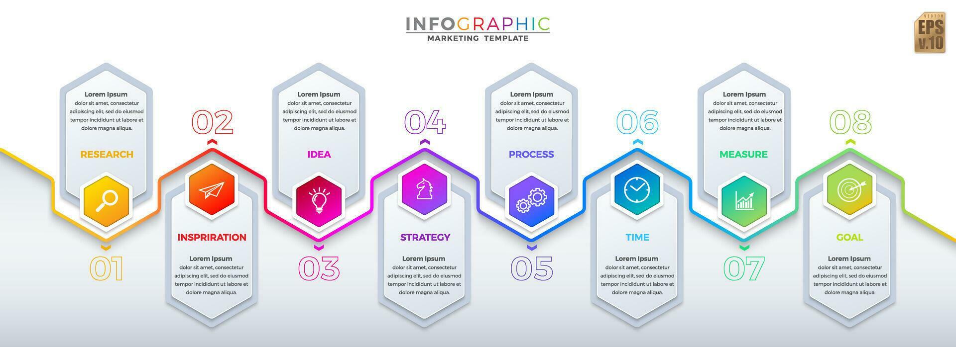 Infographic business design hexagon icons 8 options isolated colorful ...
