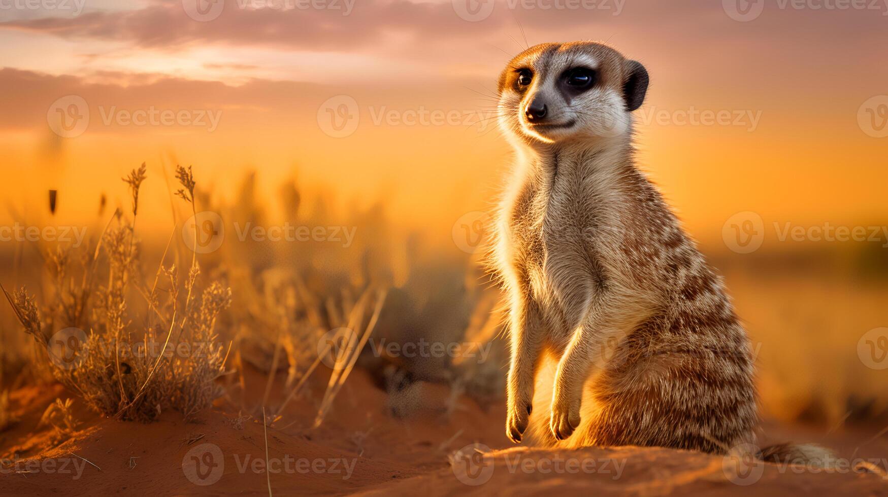 Photo of Meerkat on savanna at sunset. 26743768 Stock Photo at Vecteezy