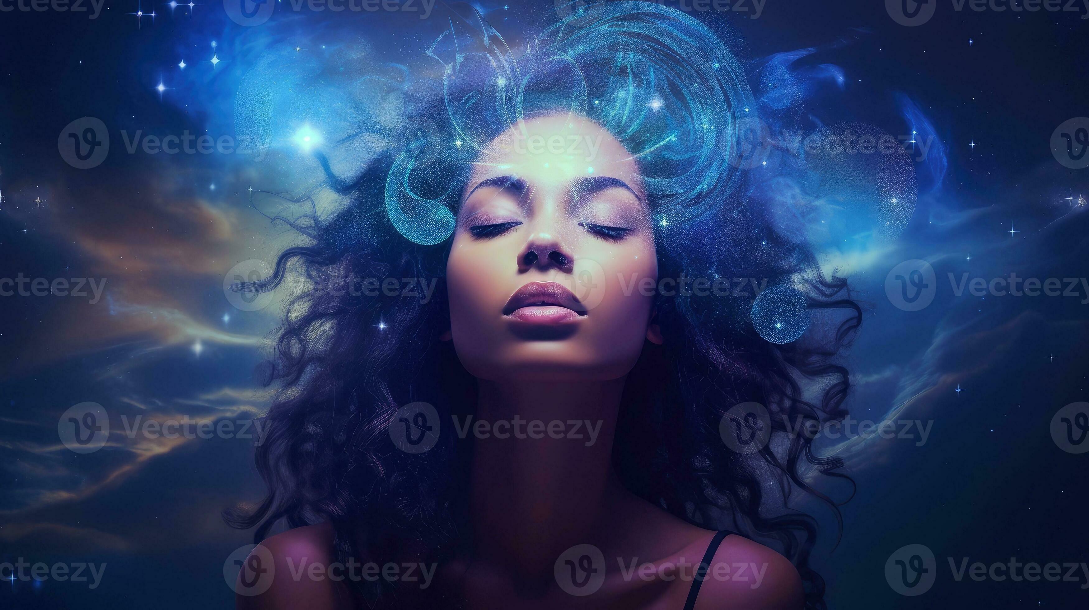 Illustration of woman sleeping and dreaming. Psychic girl considers ... Illustration of woman sleeping and dreaming. Psychic girl considers ...