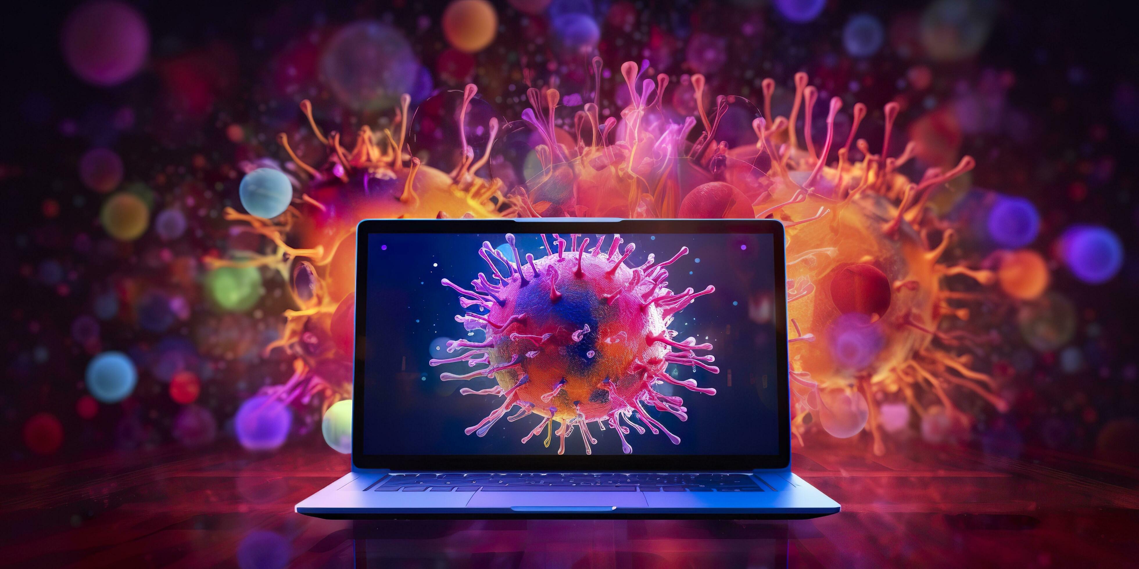 Computer Screen Showing An Installing Update Notification With A Virus Symbol Ai Generative