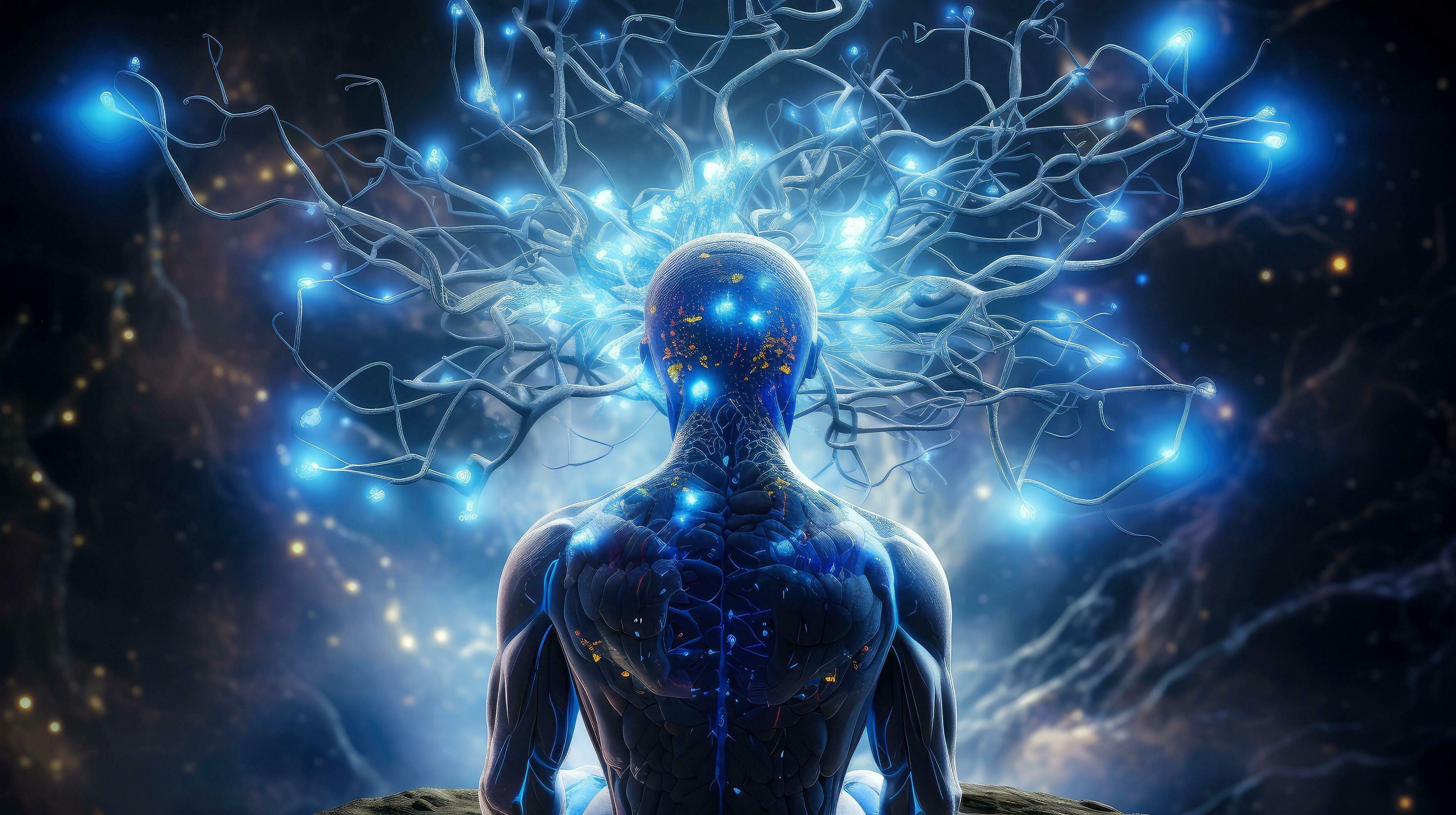 Illustration Of Thought Energy Head Of Person And Neural Network Of