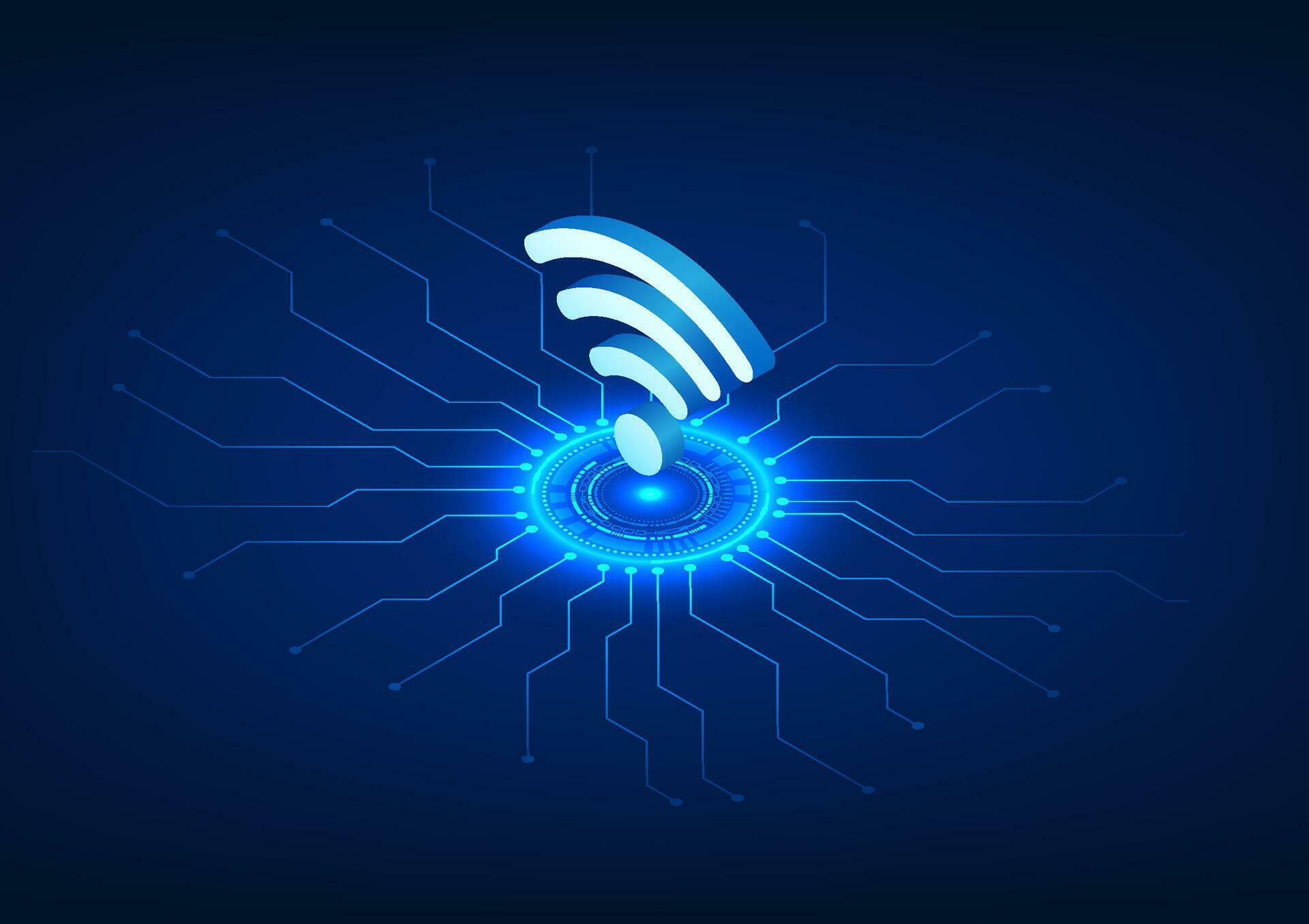 WiFi technology Placed on the technology circle with the connected technology circuit, Wi-Fi is ...