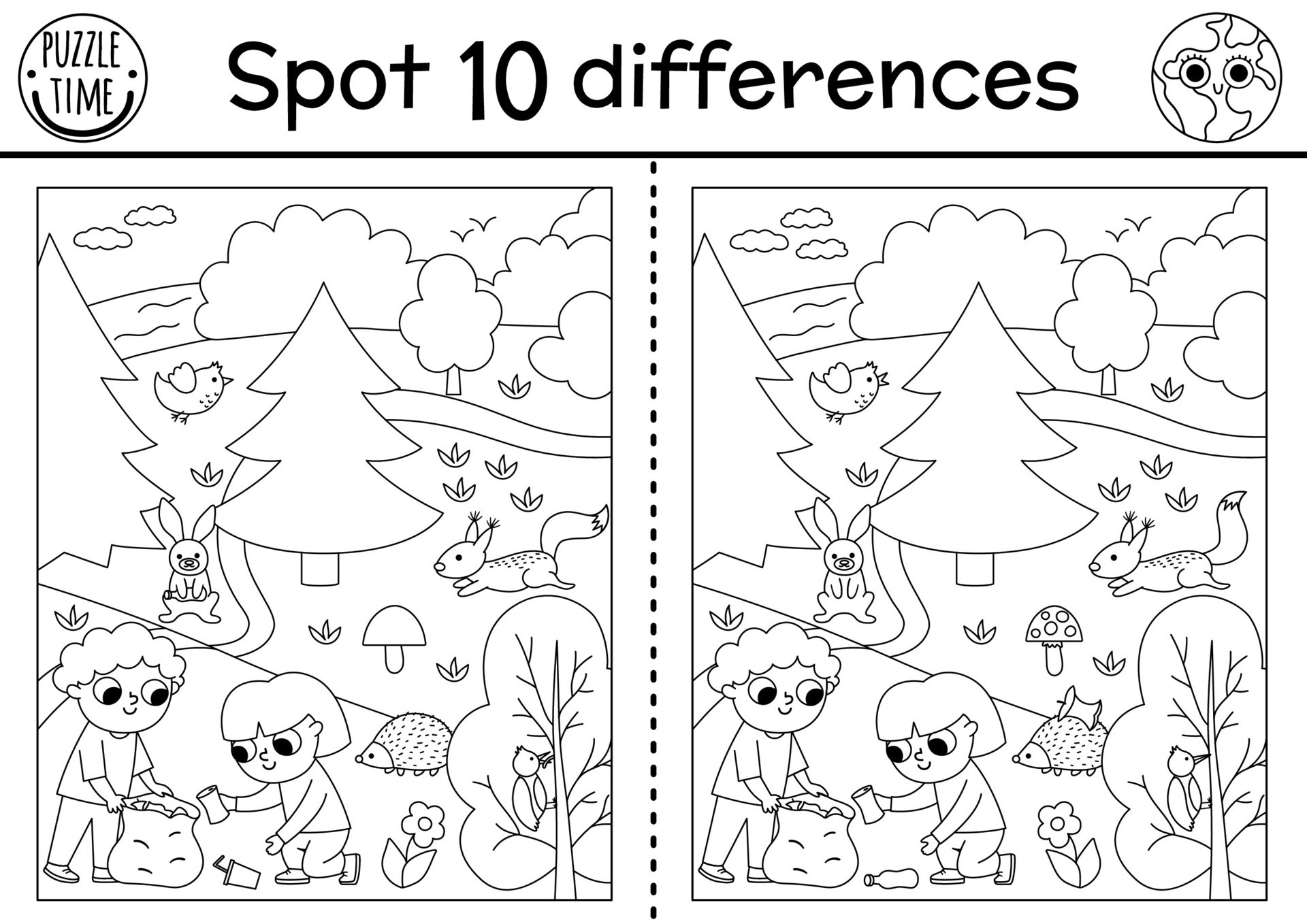 Find differences game. Ecological black and white educational activity ... Find differences game. Ecological black and white educational activity ...