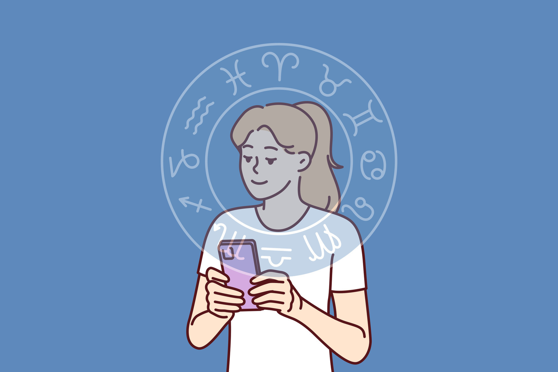 Woman reads astrological horoscope forecast on phone or finds out ... Woman reads astrological horoscope forecast on phone or finds out ...