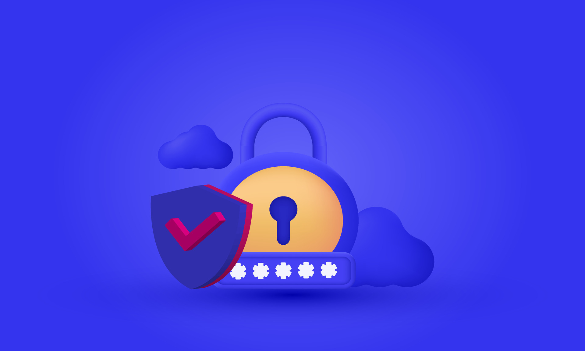 unique 3d style security shield lock check mark cloud icon trendy style symbols isolated on ...