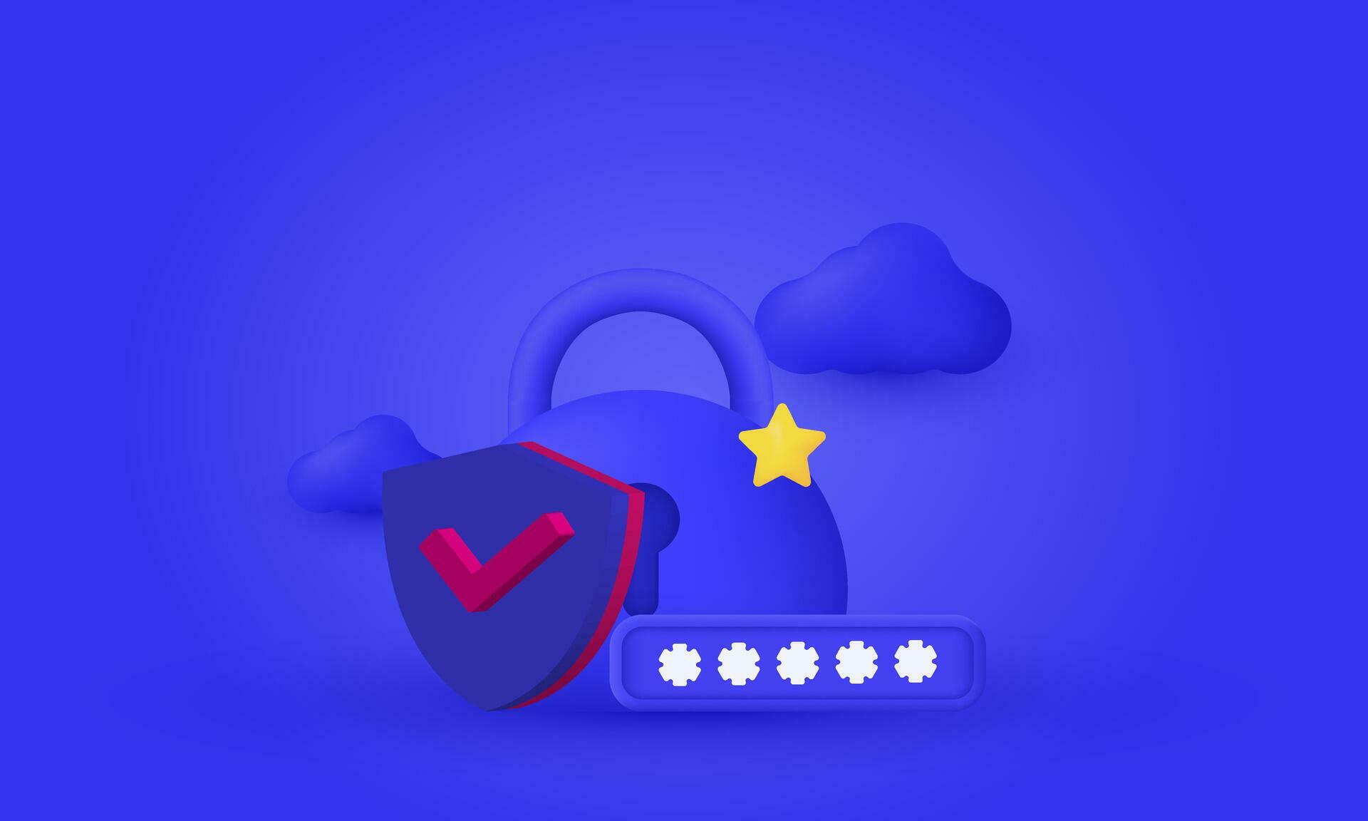 vector unique 3d style security shield lock check mark cloud icon trendy style symbols isolated ...