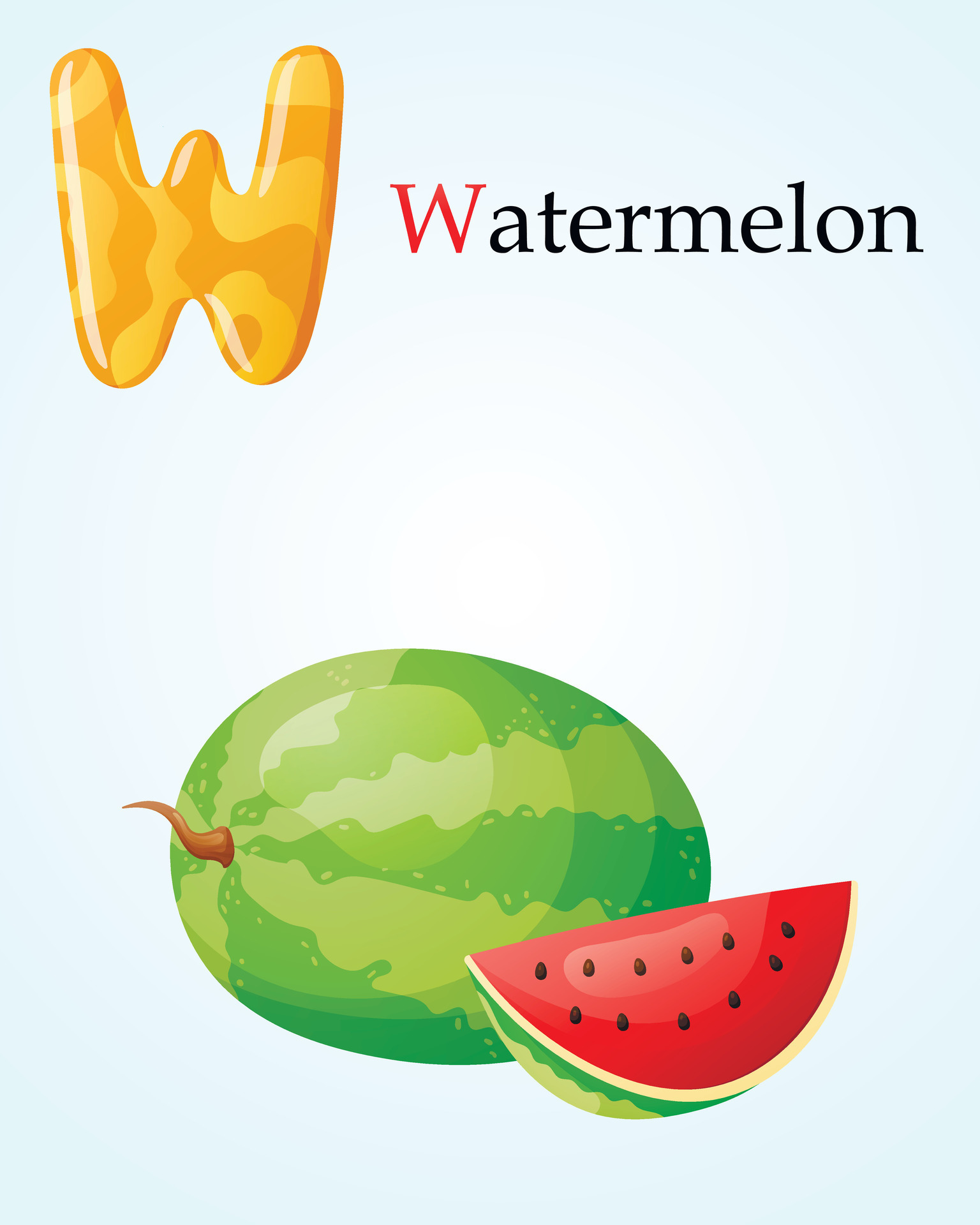 Kids banner with english alphabet letter W and cartoon image of ripe ...