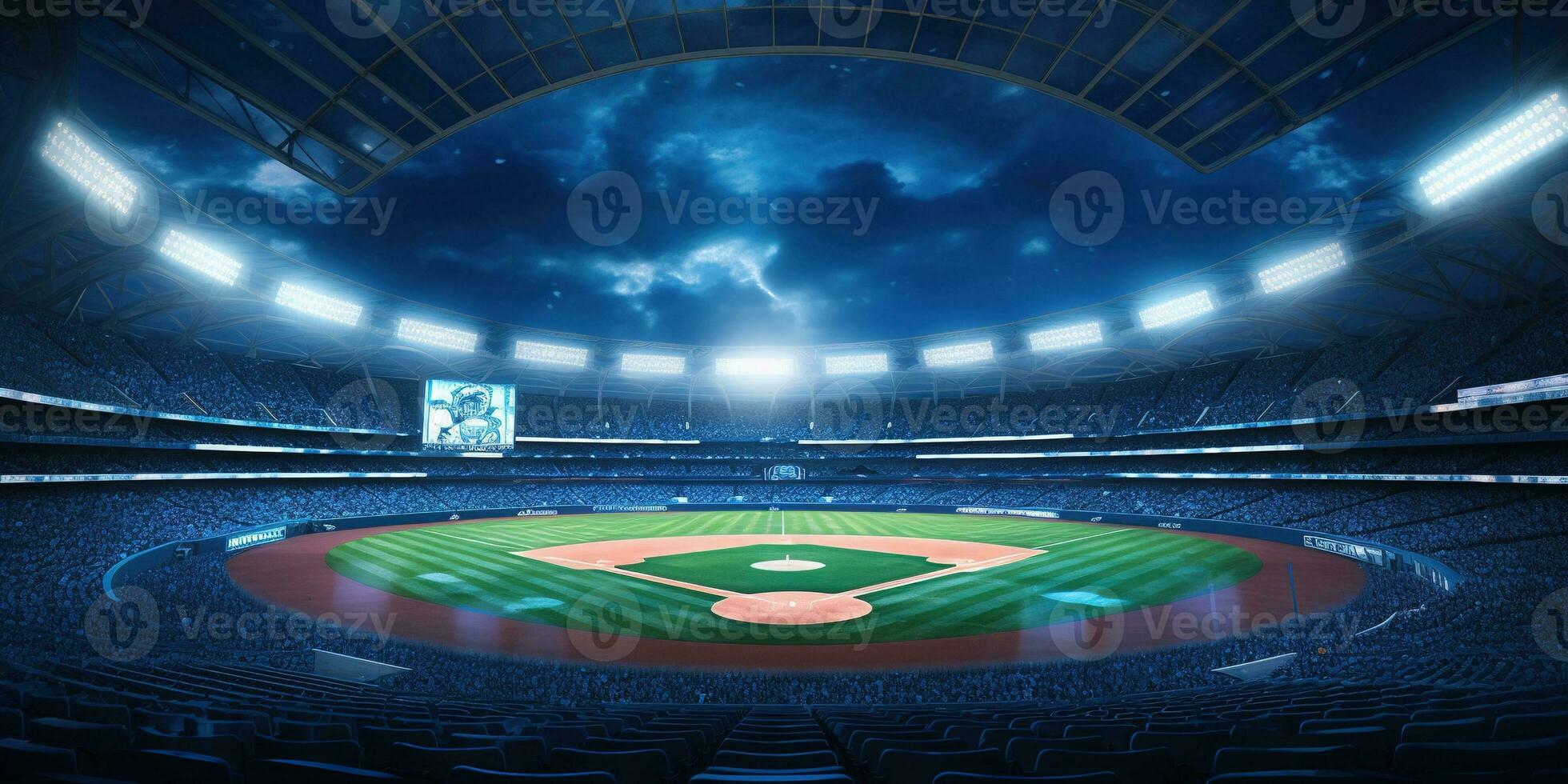 Generative AI, Professional baseball grand stadium, modern public sport building, arena in night ...