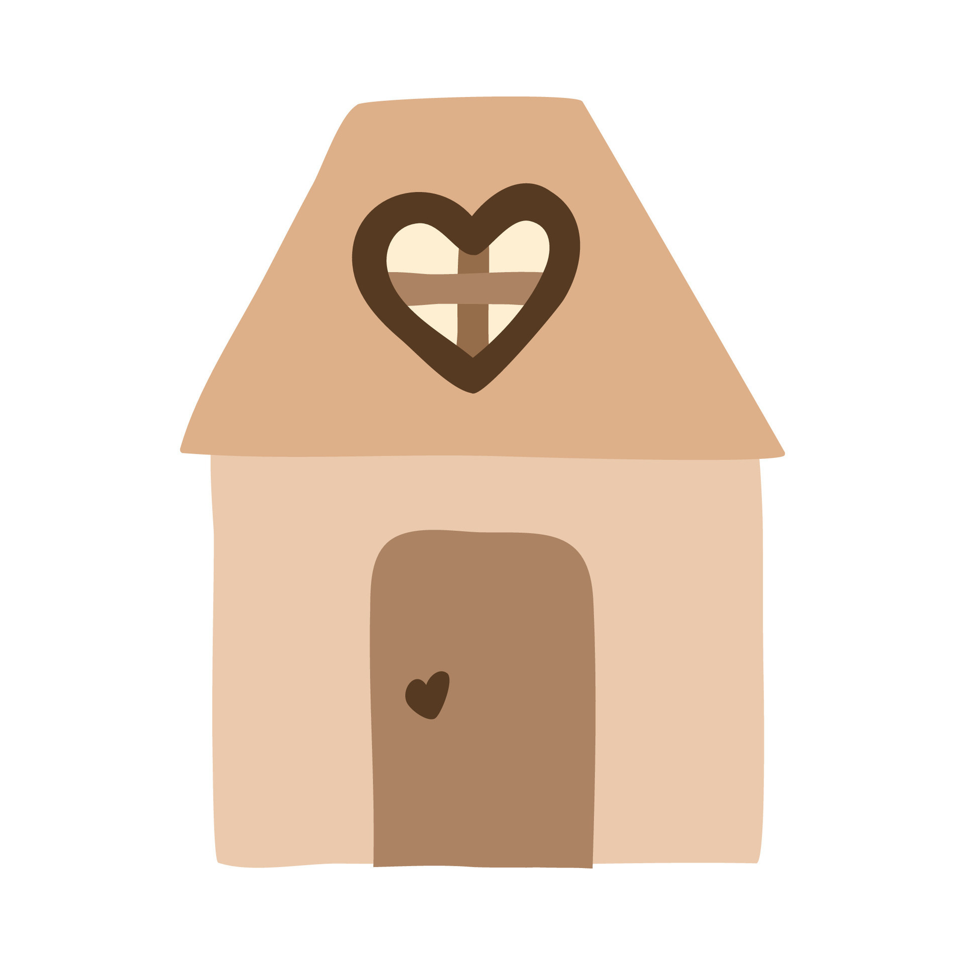 Cute simple house with heart shaped loft window and heart shaped doorknob. Symbol of home ...