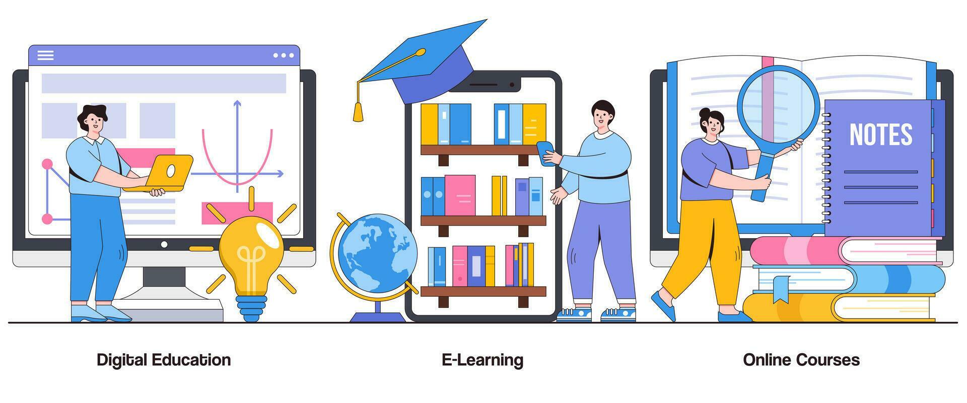 Digital Education, E-Learning, Online Courses Concept with Character ...
