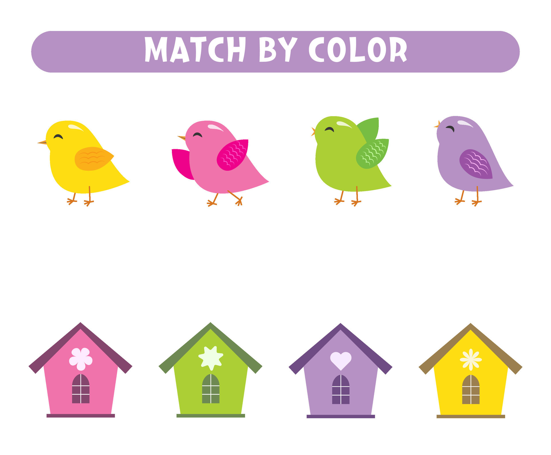 Match birds and birdhouses by color. Educational game. Worksheets for ...