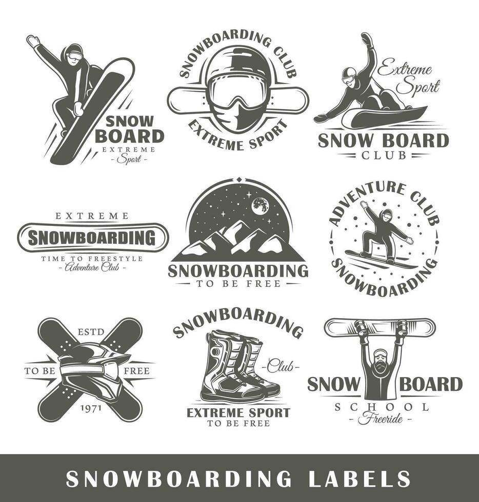 Set of vintage snowboarding labels 26774009 Vector Art at Vecteezy